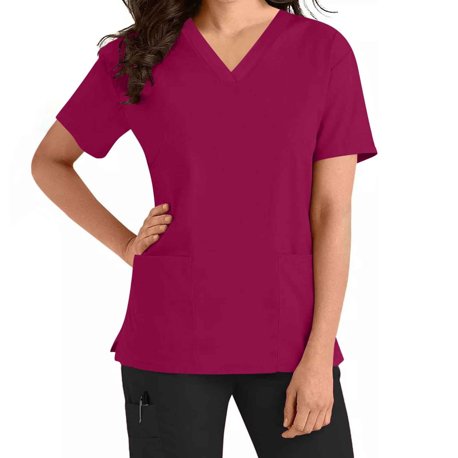 Busydd Scrub Tops Women Fashion Solid Color Working Scrubs for Women ...