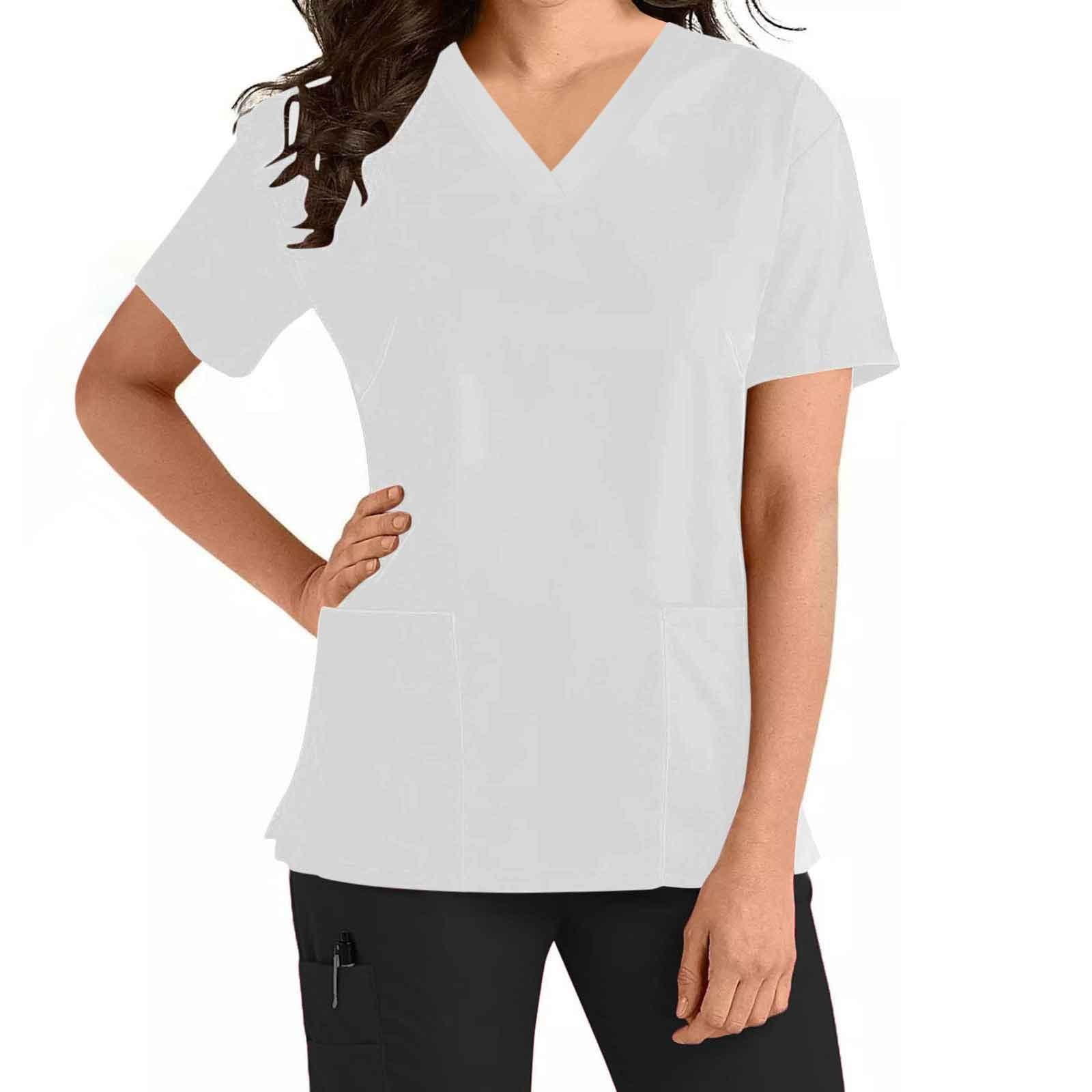 Busydd Scrub Tops Women Fashion Solid Color Working Scrubs for Women ...