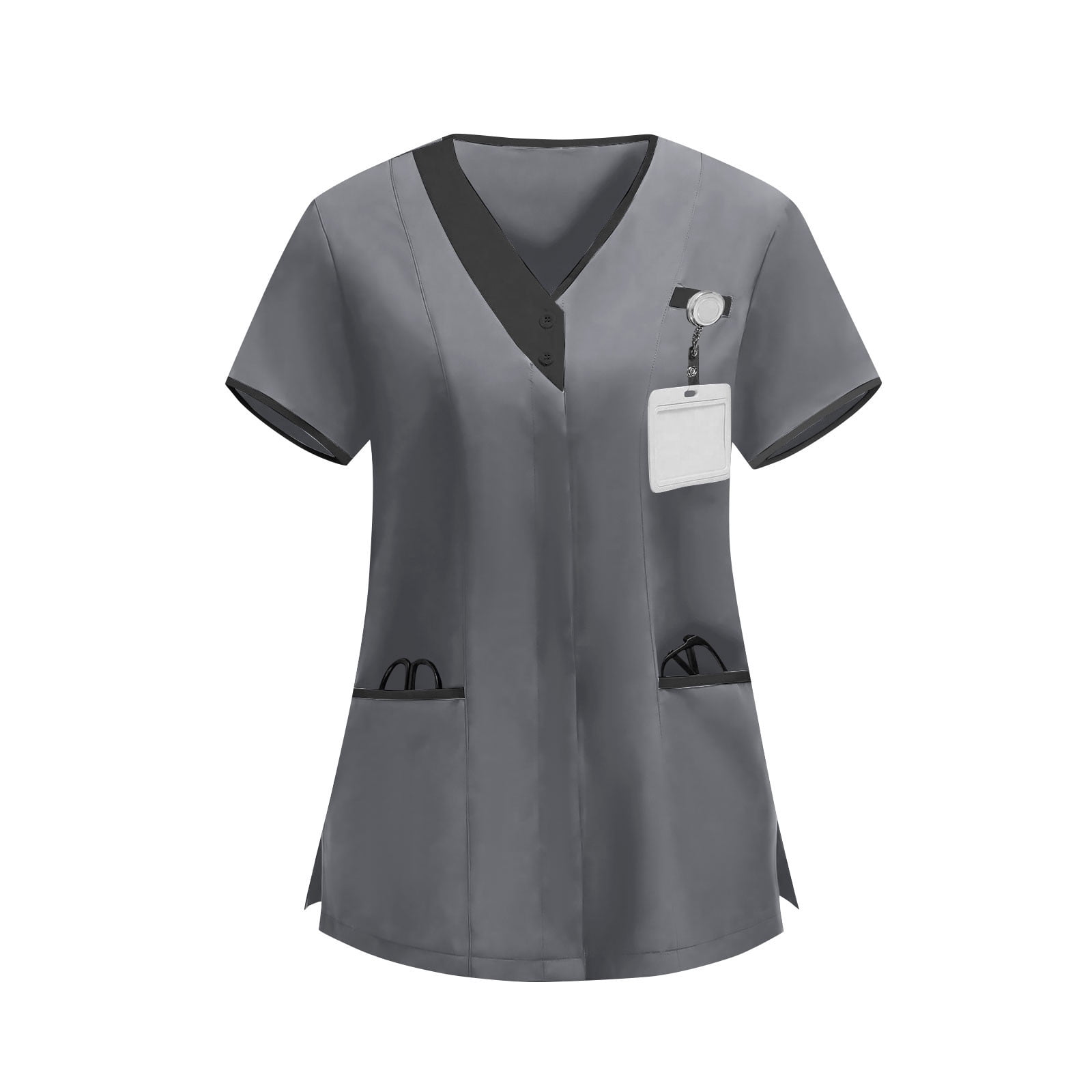 Busydd Scrub Tops Women Trendy Colorblock Short Sleeve Scrub Top Casual ...