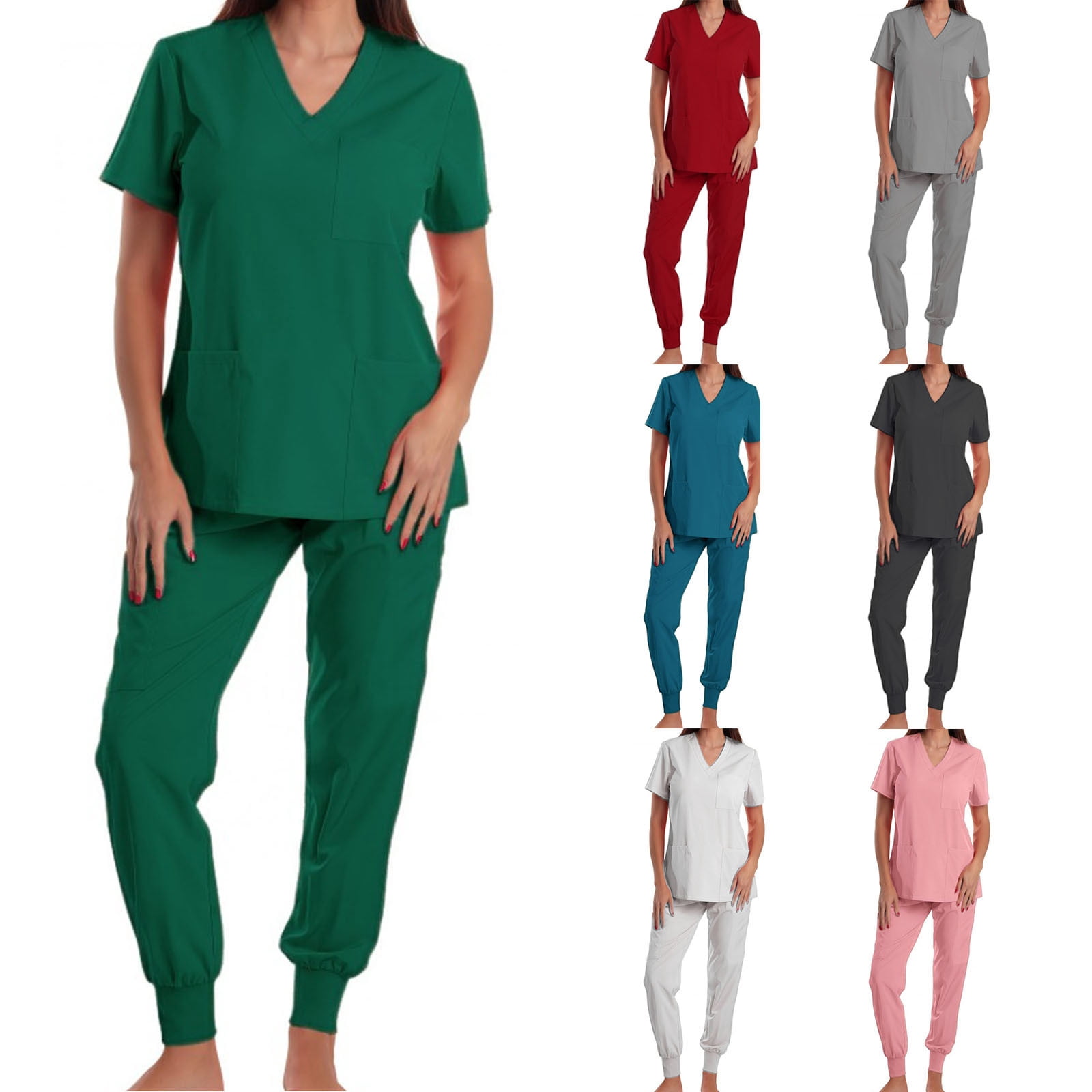 Busydd Scrubs for Women Set V Neck Short Sleeve Scrubs Tops for Women ...