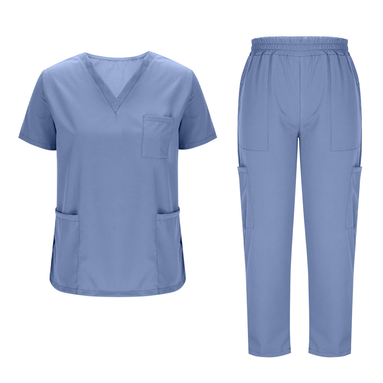 Busydd Scrubs for Women Set Solid Color Short Sleeve V Neck Scrubs Tops ...