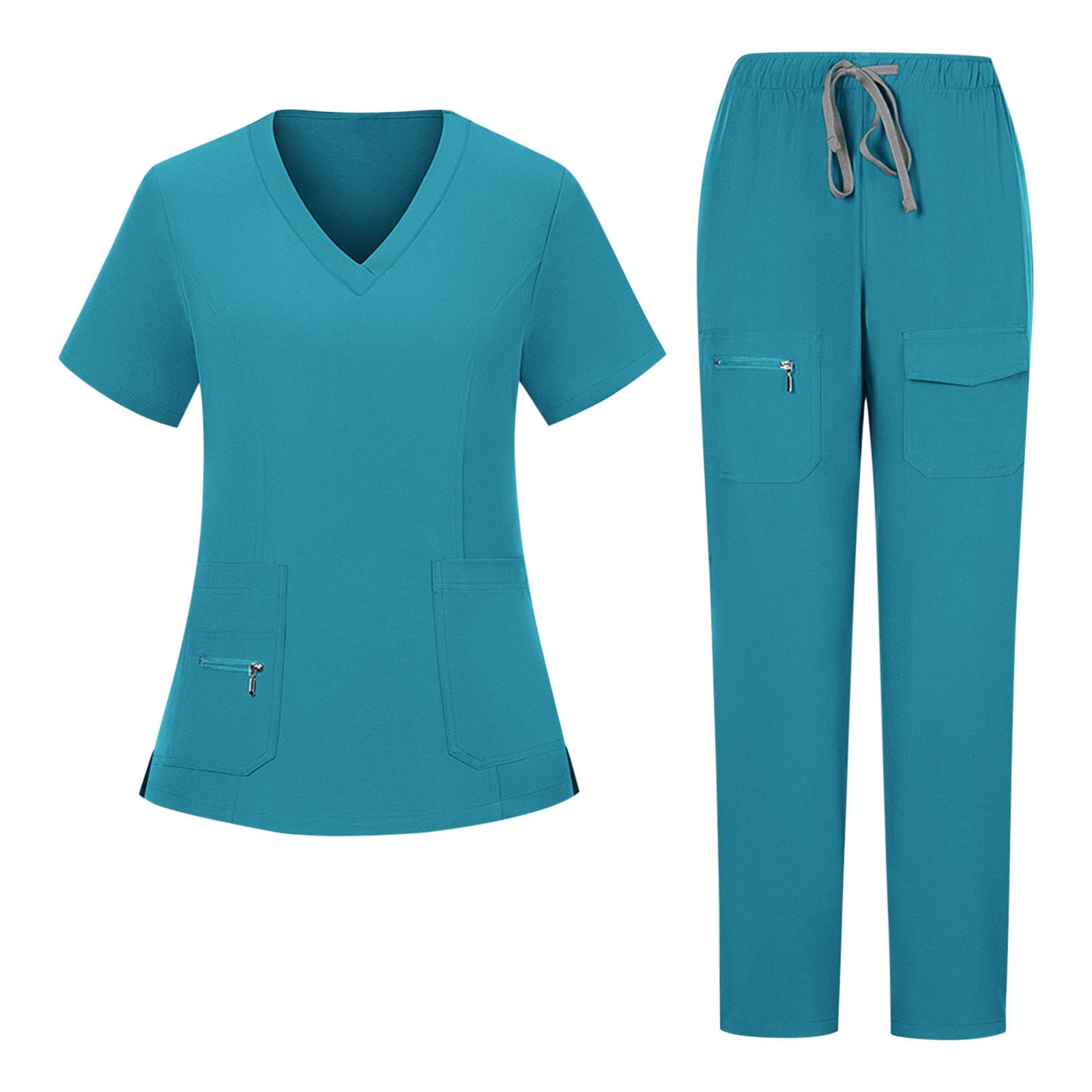 Busydd Scrubs for Women Set V Neck Short Sleeve Scrubs Tops Elastic ...