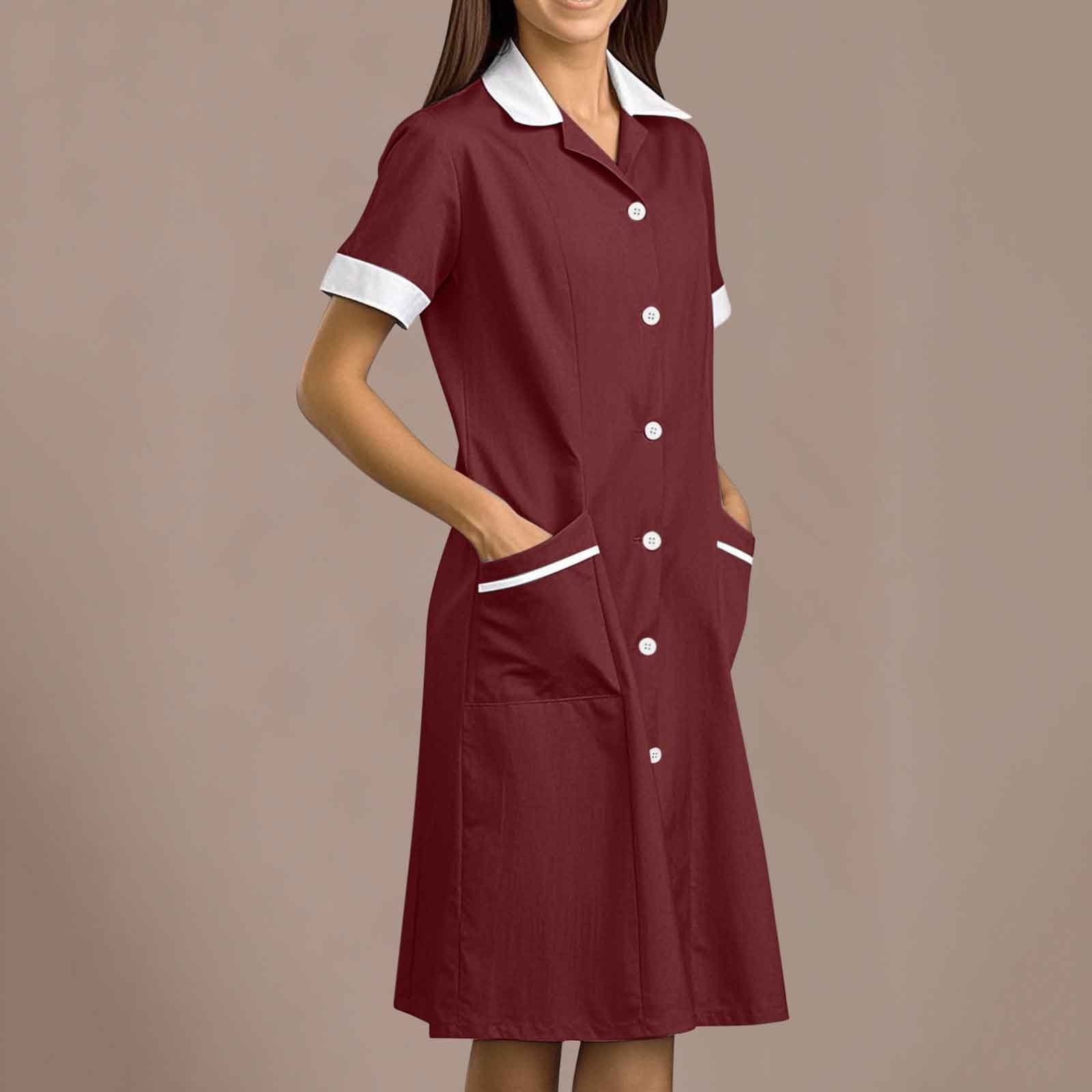 Busydd Scrubs for Women Turndown Collar Button Up Scrub Dress Fashion ...