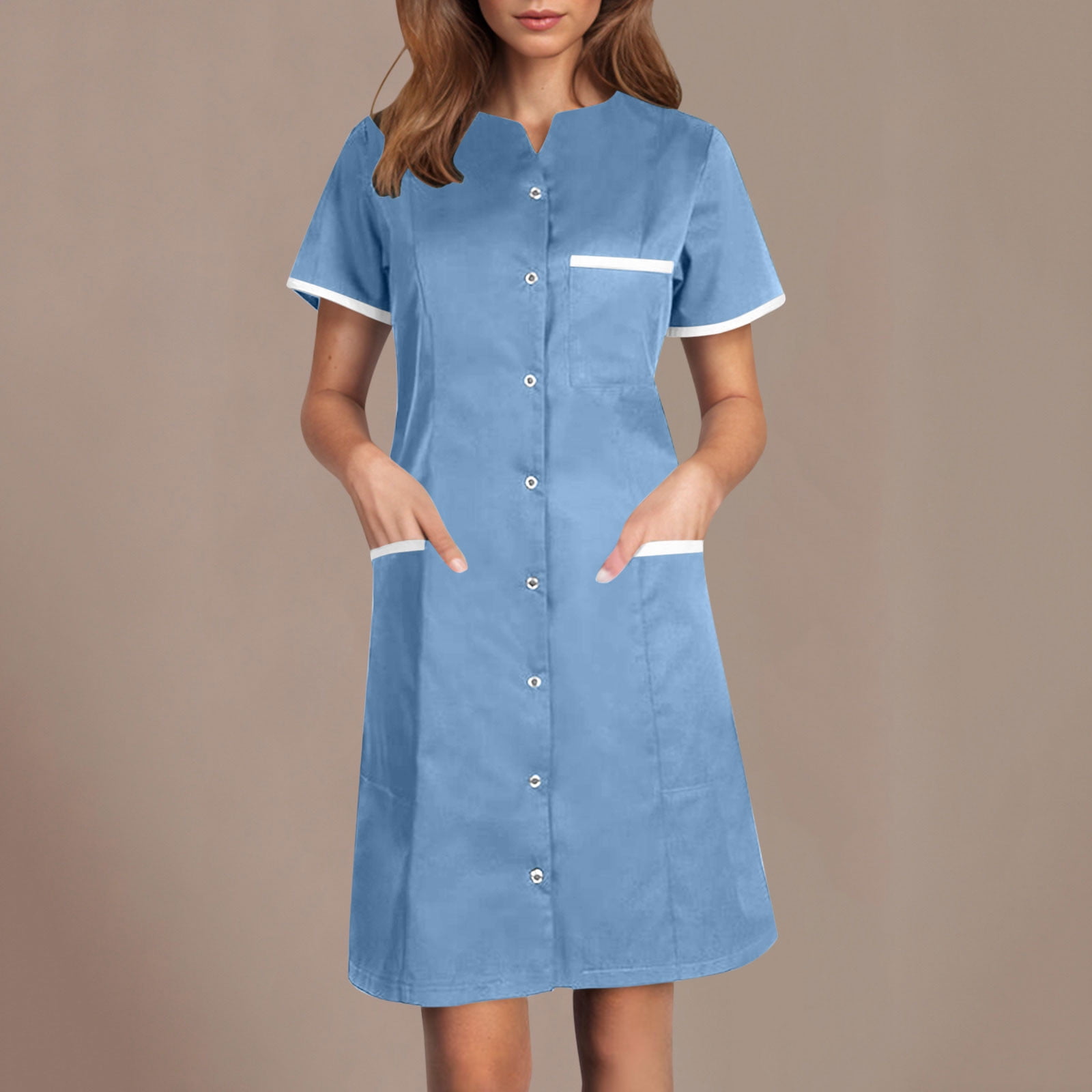 Busydd Scrubs for Women V Neck Button Scrub Dress Fashion Short Sleeve ...