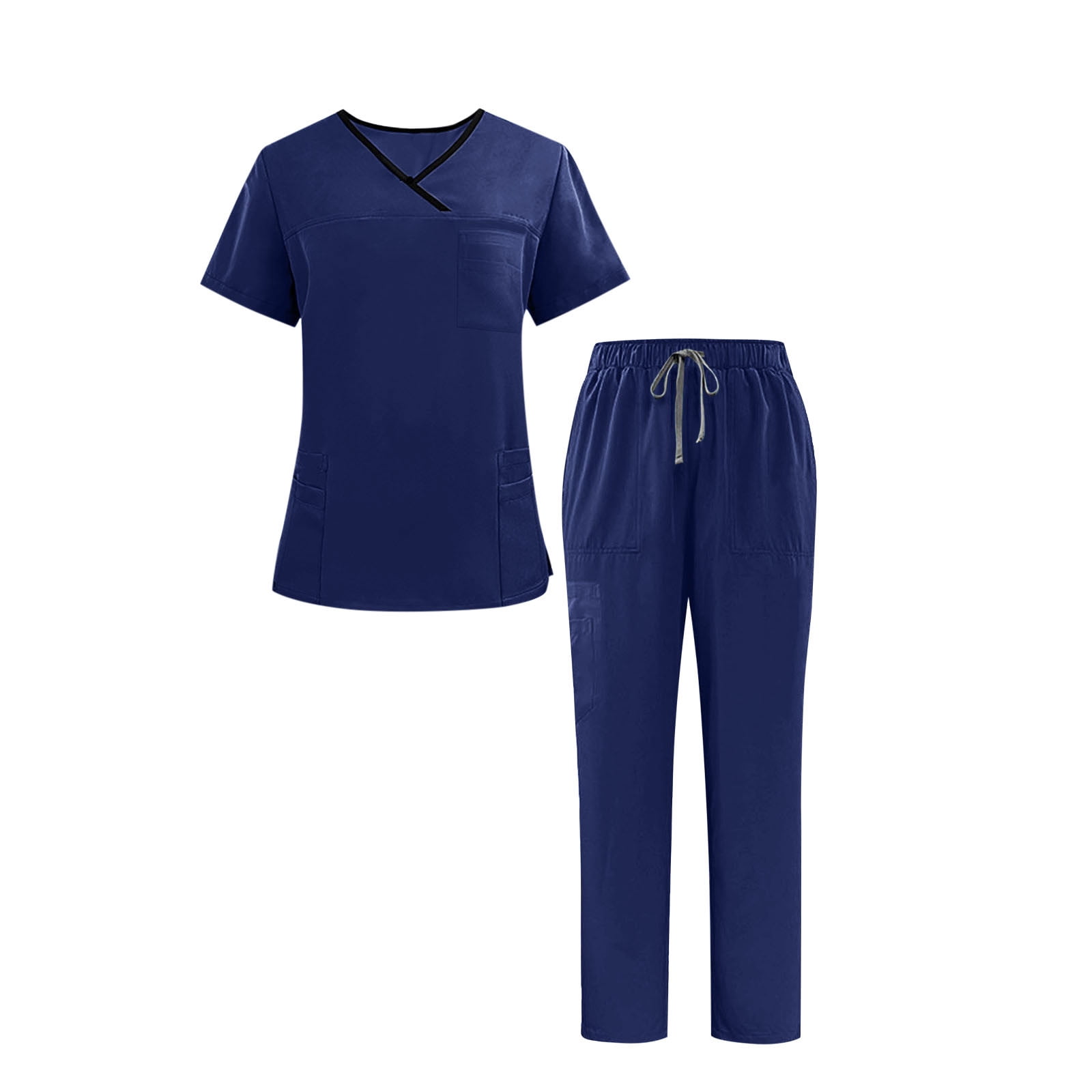 Busydd Scrubs for Women and Men Casual Solid Color 2 Piece Scrub Set ...