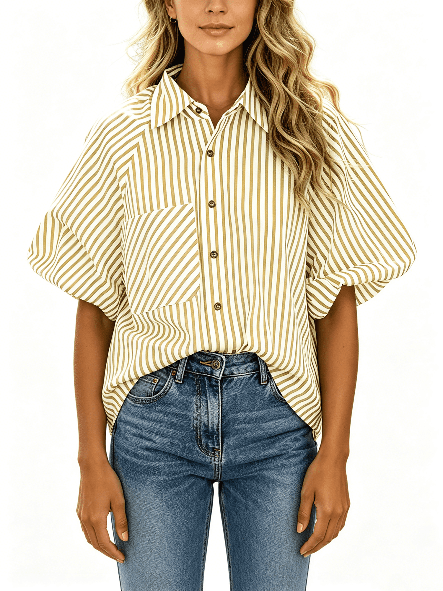 Busydd Shirts for Women with Chest Pocket Trendy Solid Color Striped ...