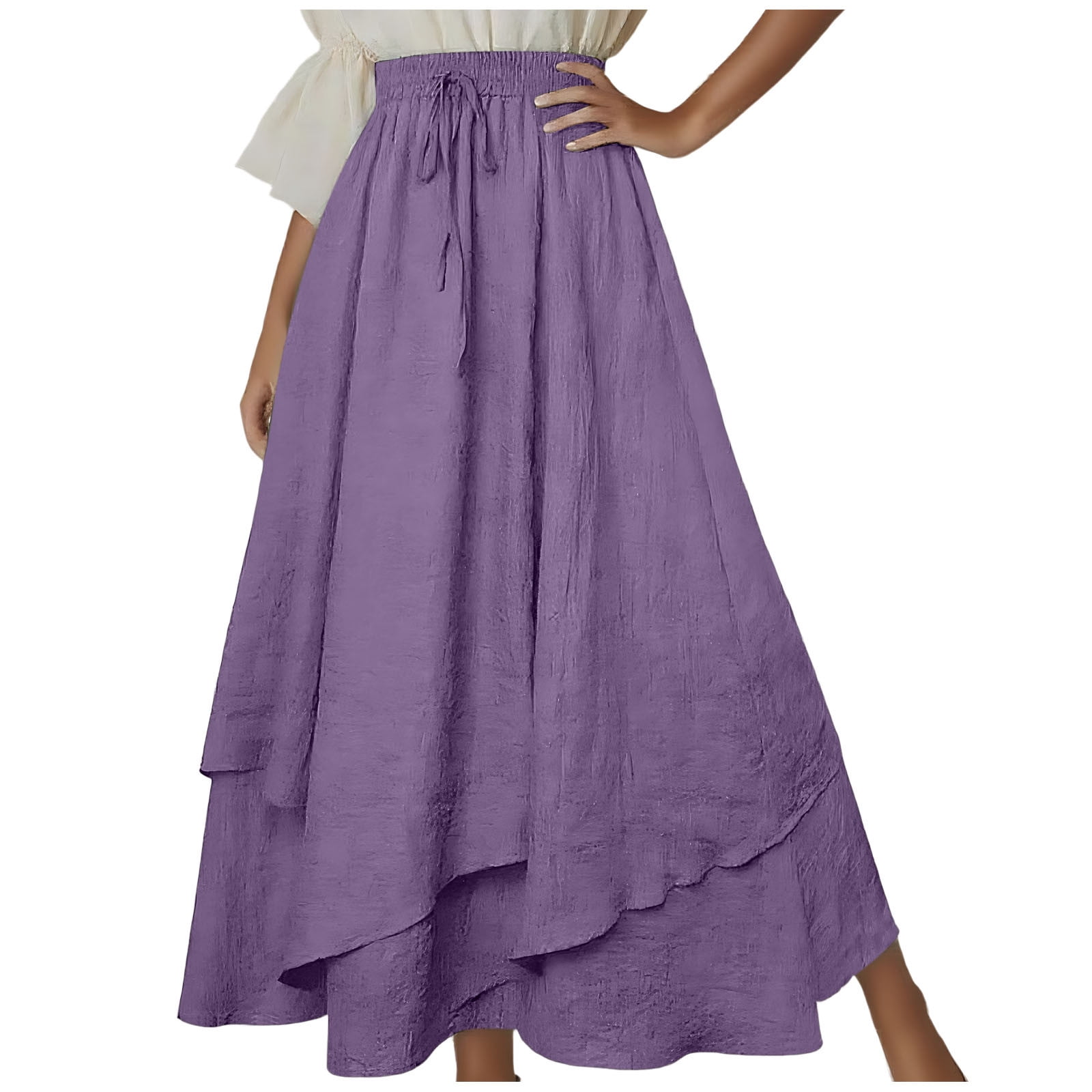 Busydd Skirts for Women Elastic Waist Drawstring Maxi Skirt Solid Color ...