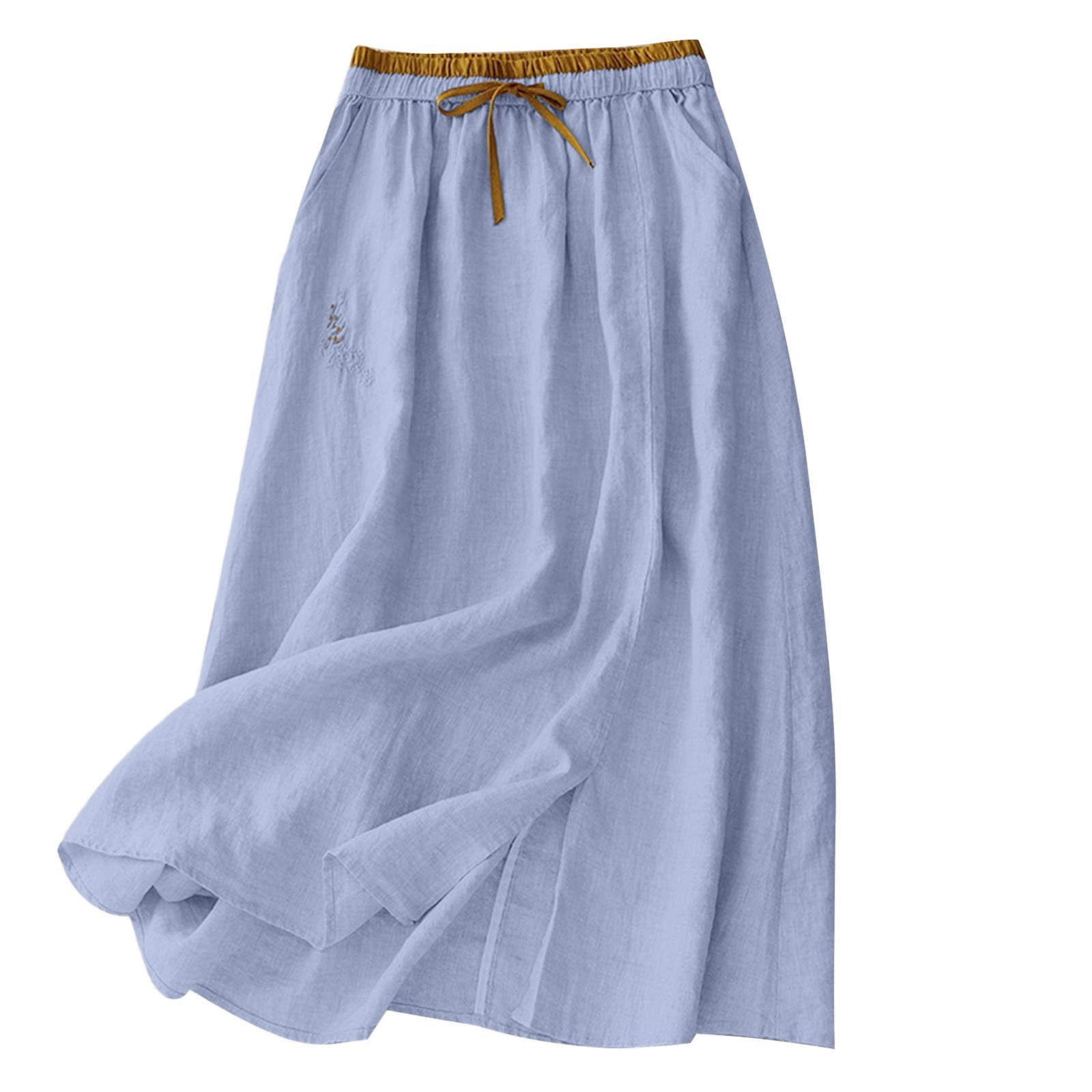 Busydd Skirts for Women Summer Solid Color Cotton Linen Midi Skirt ...