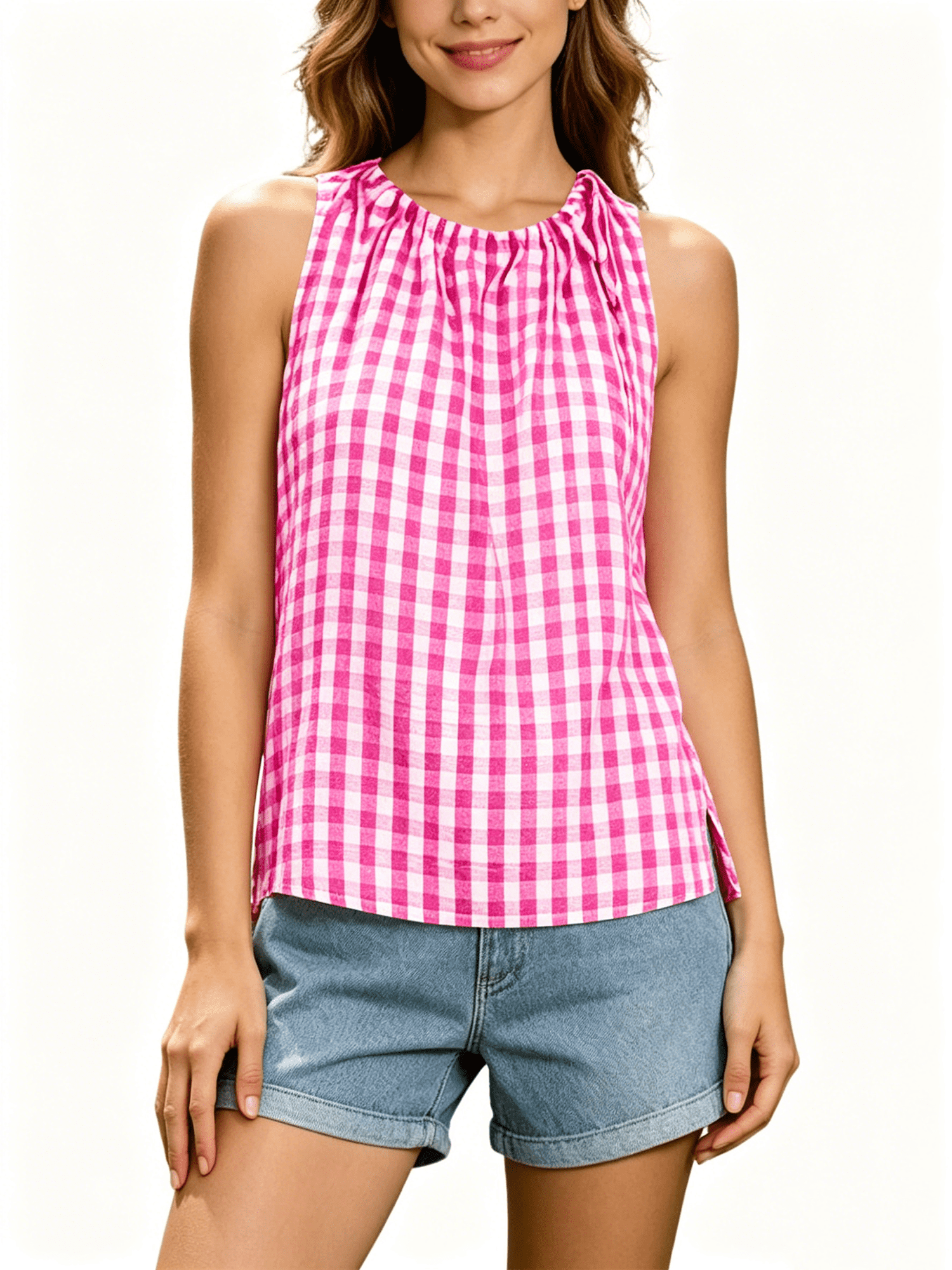 Busydd Sleeveless Tops for Women Trendy Solid Color Plaid Tank for ...