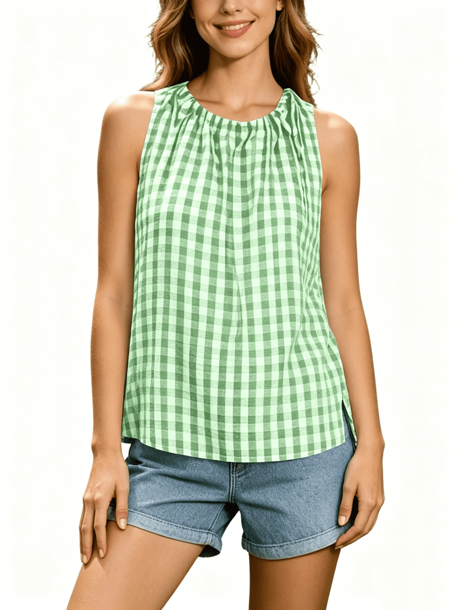 Busydd Sleeveless Tops for Women Trendy Solid Color Plaid Tank for ...