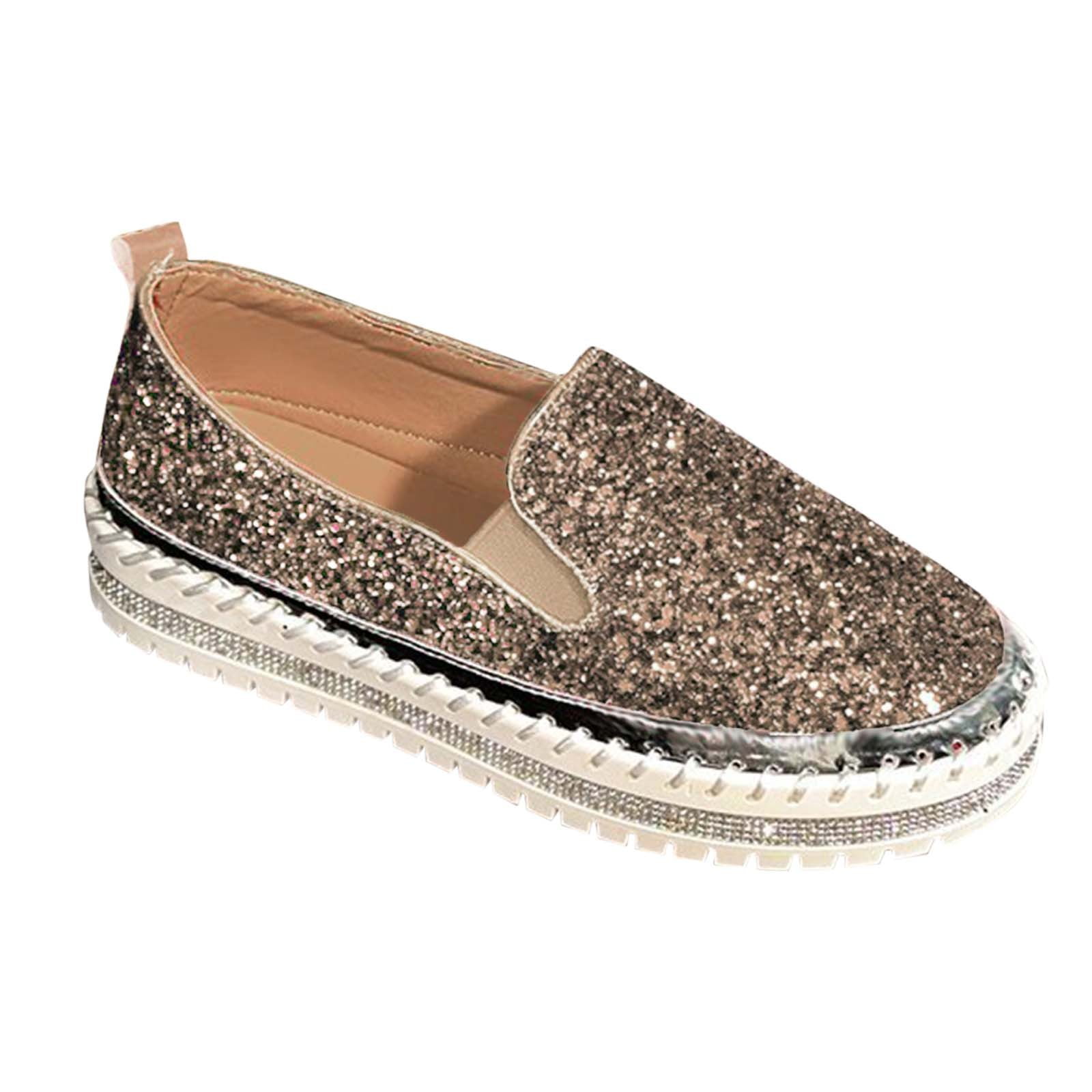 Busydd Slip on Shoes Women Trendy Sequins Closed Toe Women Footwear Casual Comfortable Solid ...