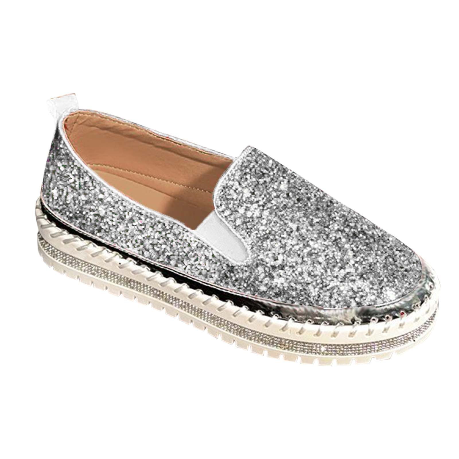 Busydd Slip on Shoes Women Trendy Sequins Closed Toe Women Footwear ...