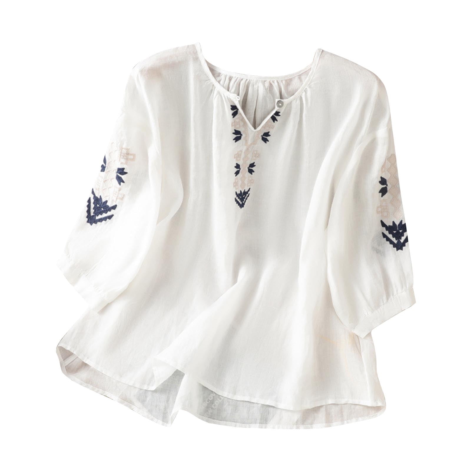 Busydd Spring Tops for Women Trendy Solid Color Embroidered Womens Tops ...
