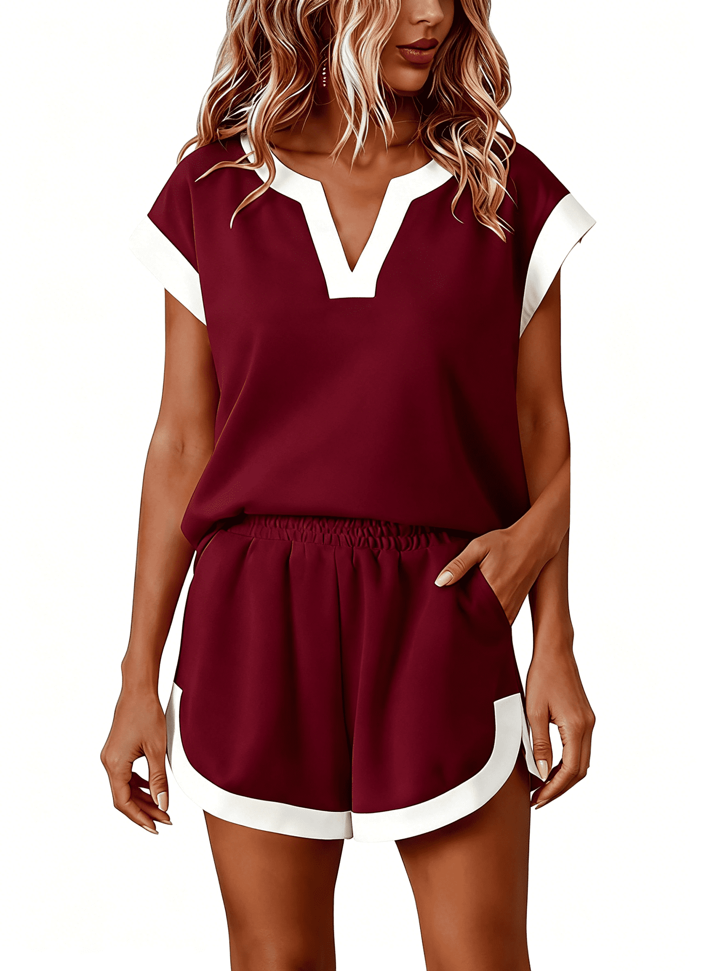 Busydd Summer Sets for Women Fashion Color Block Two Piece Sets Short ...