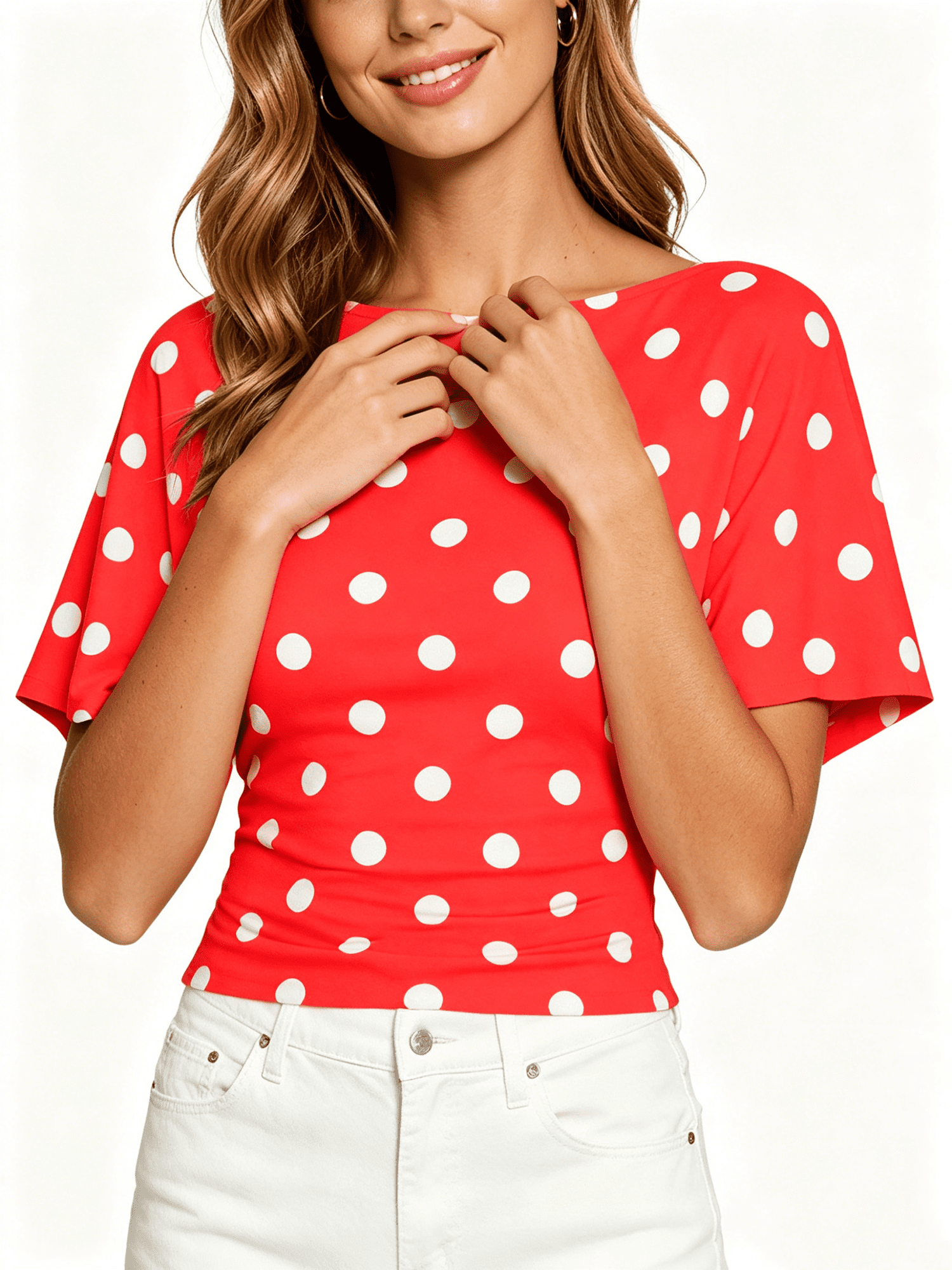 Busydd Summer Tops for Women Fashion Polka Dot Short Sleeve Going Out ...