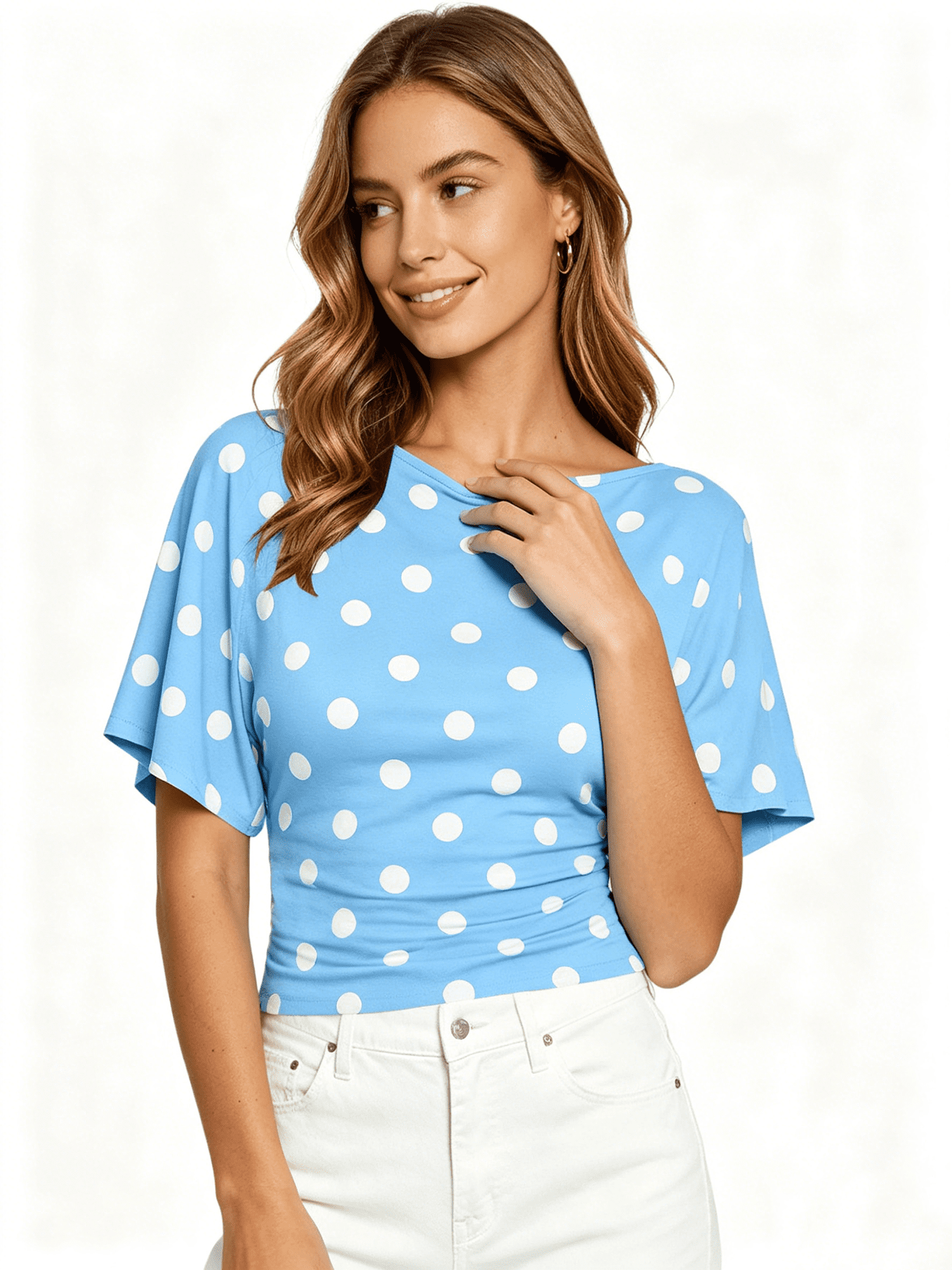 Busydd Summer Tops for Women Fashion Polka Dot Short Sleeve Going Out ...