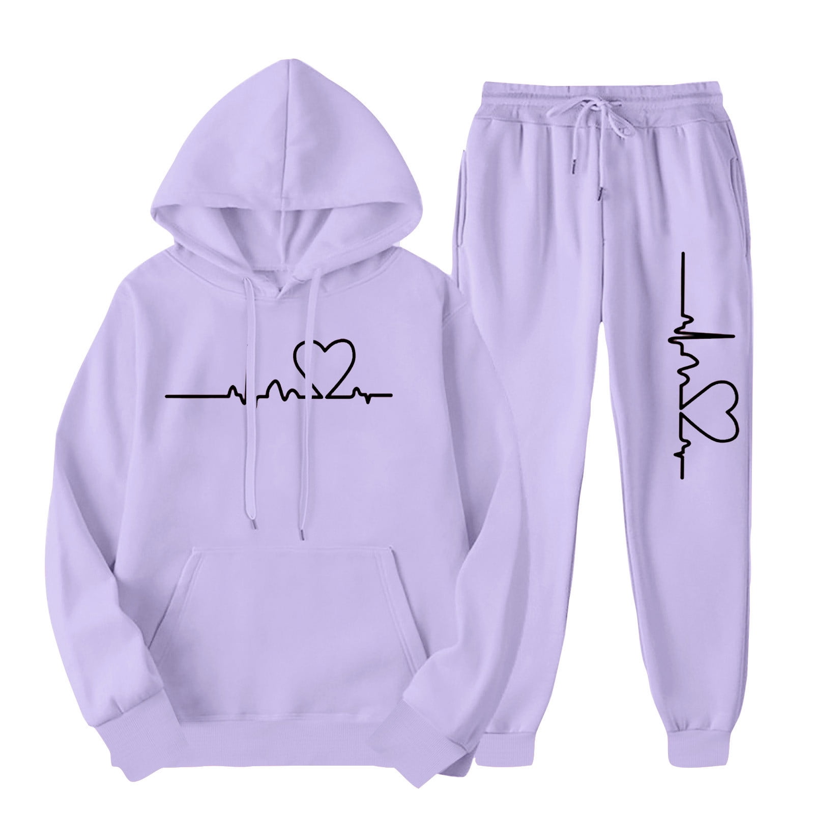 Busydd Sweat Suits for Womens 2 Piece Love Heart Print Drawsting Long ...
