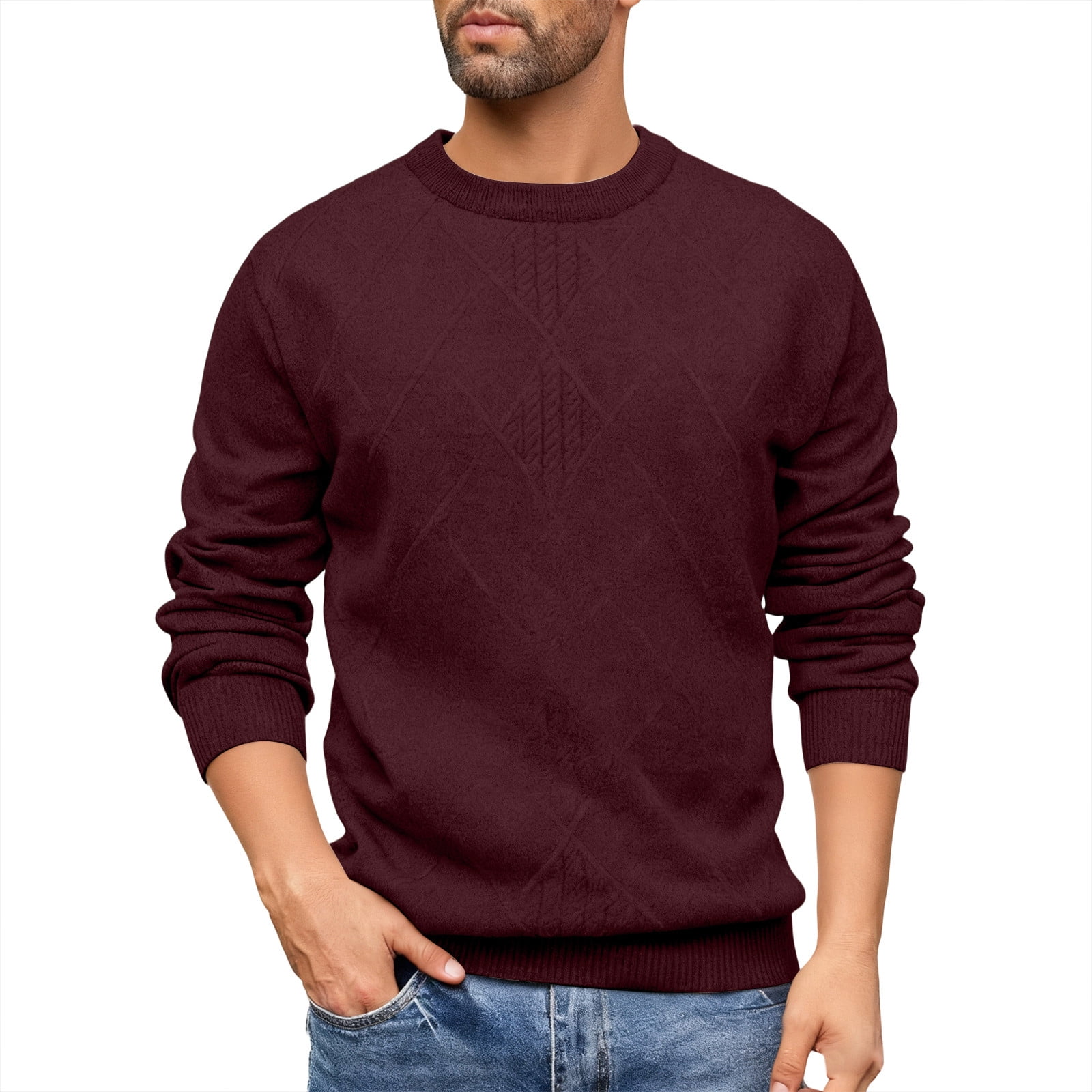 Busydd Sweaters for Men Fashion Casual Solid Color Long Sleeve Mens ...
