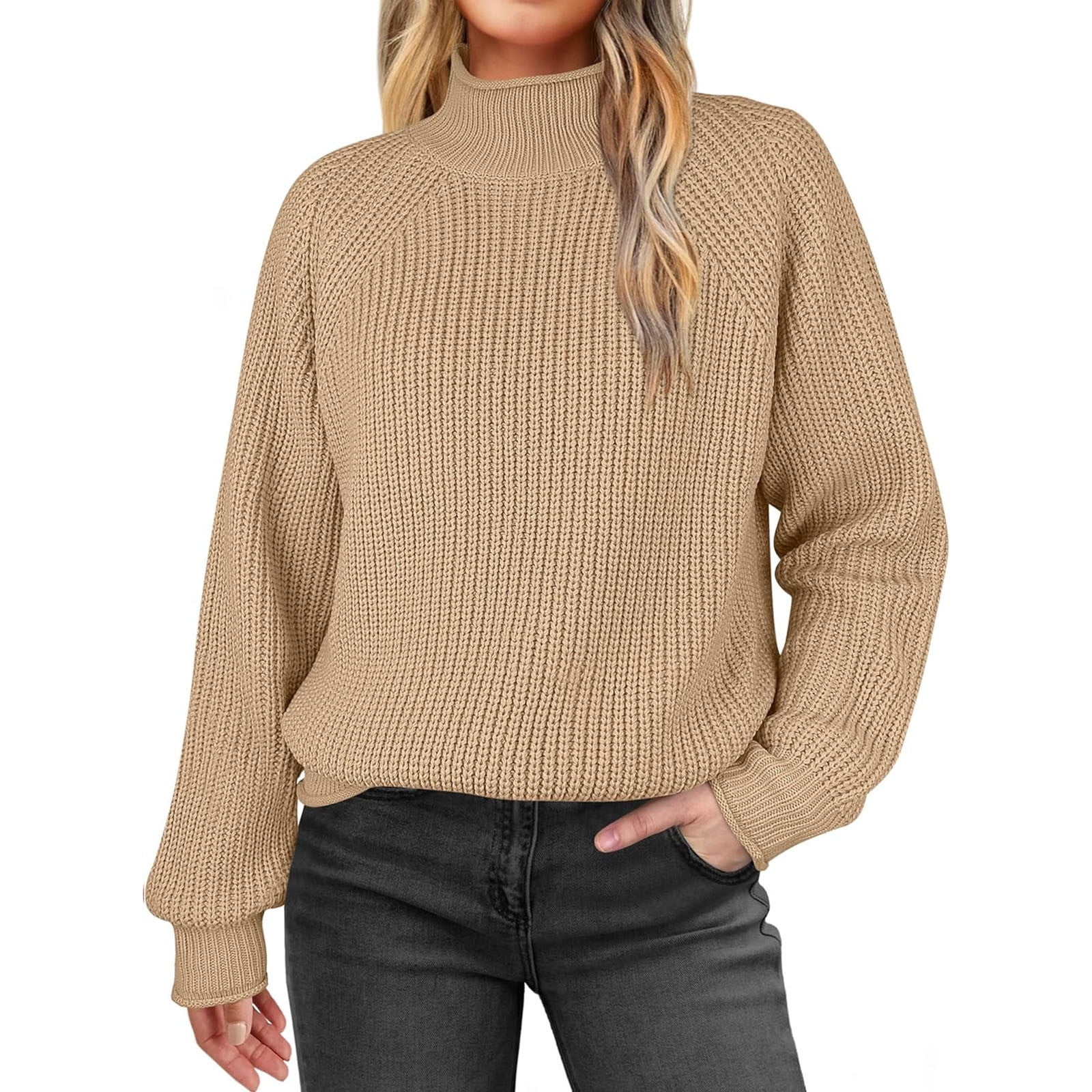 Busydd Sweaters for Women Trendy Turtleneck Long Sleeve Knit Ribbed ...