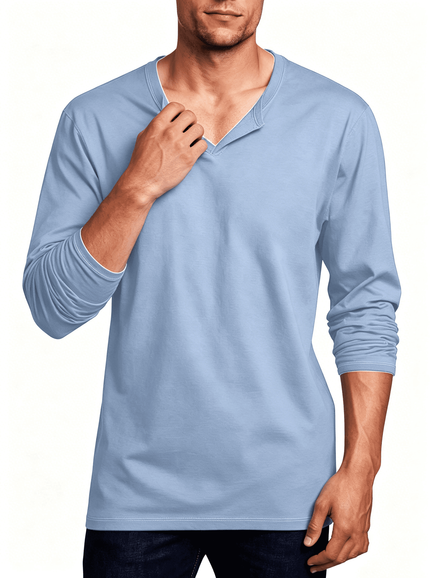 Busydd T Shirts for Man Trendy Versatile V Neck Long Sleeve Tee Shirts ...