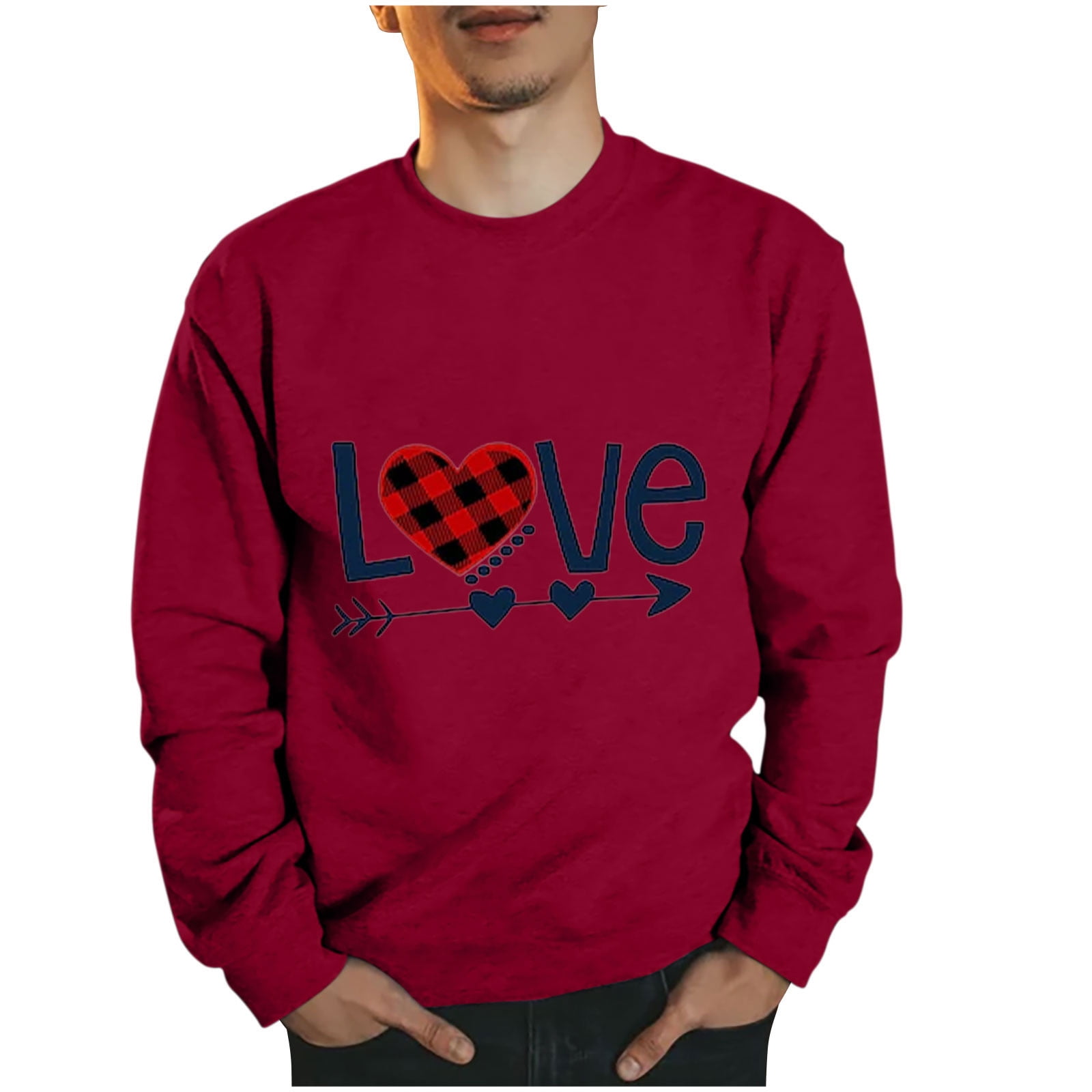 Busydd Valentine's Day Sweatshirt for Men Fashion Love Print Valentines Tops Casual Loose Long ...
