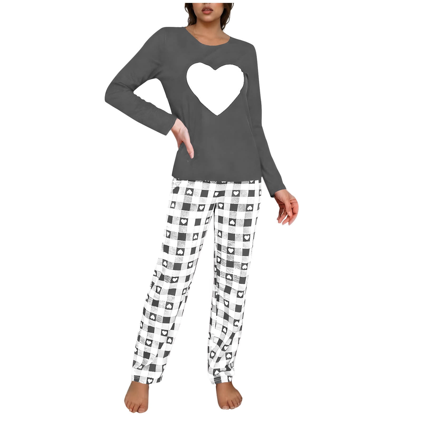 Busydd Valentines Pajamas for Women Fashion Love Heart Print Ladies ...