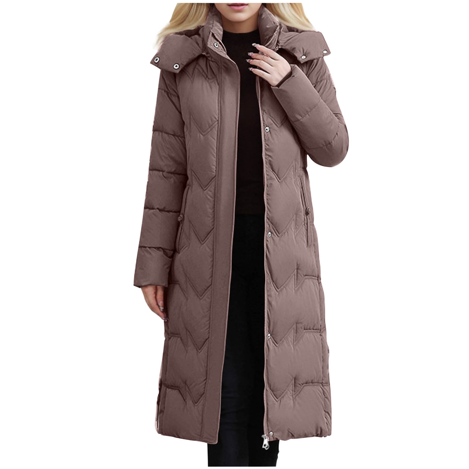 Busydd Winter Coats for Women Long Detachable Hooded Puffer Jacket ...