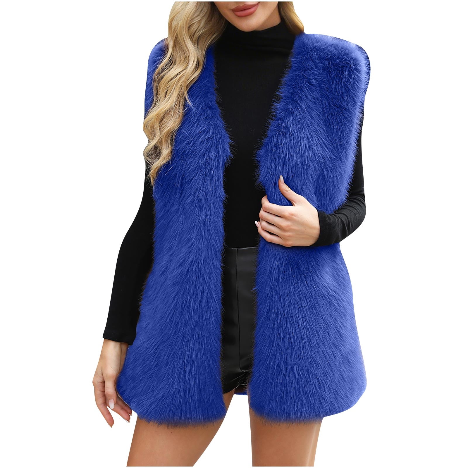 Busydd Winter Vest for Women V Neck Solid Color Fuzzy Fleece Vest ...