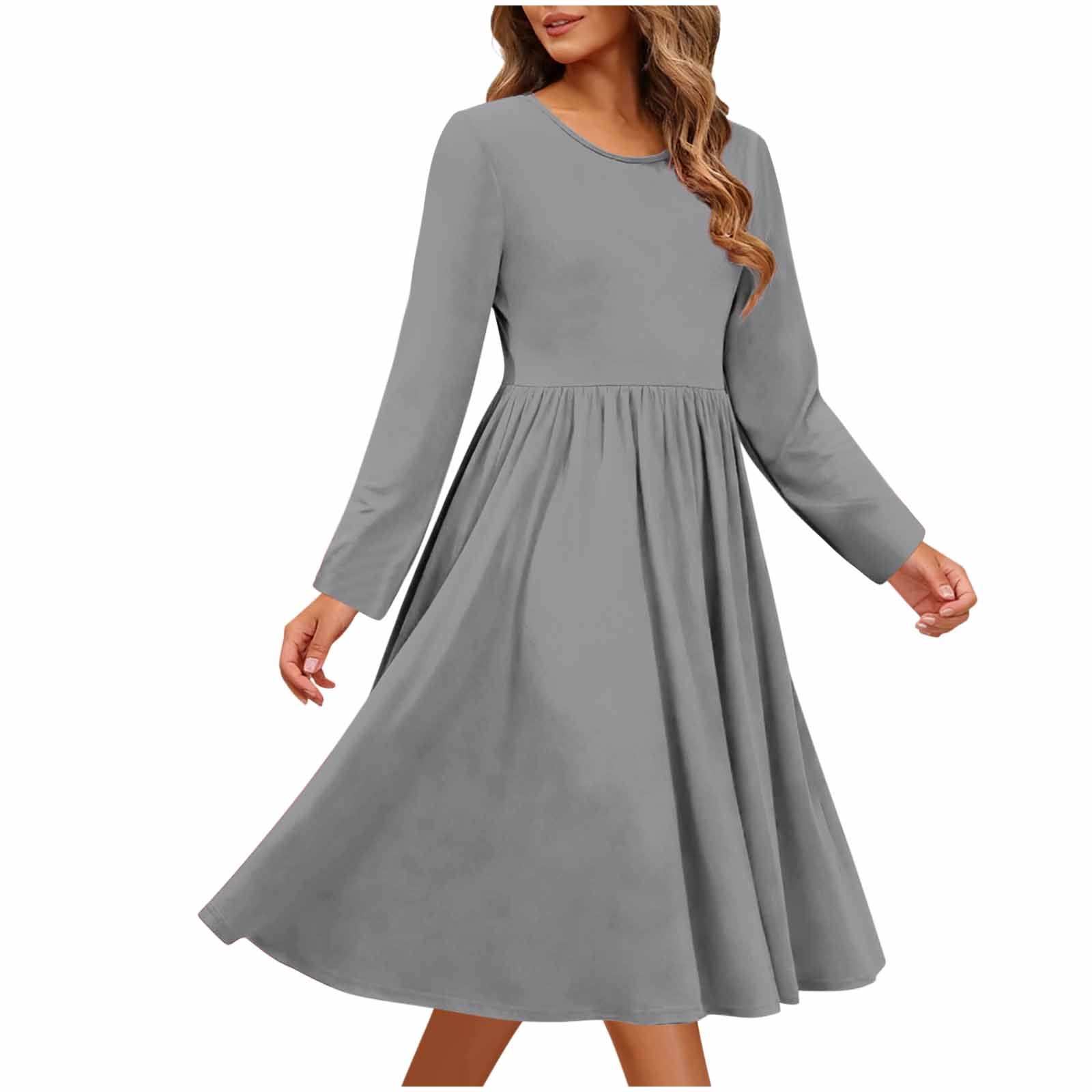Busydd Women Dresses Fashion Solid Color Long Sleeve Dress for Women ...