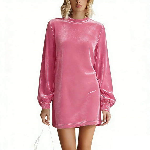 Busydd Women Dresses Round Neck Long Sleeve Dress for Women Fashion ...