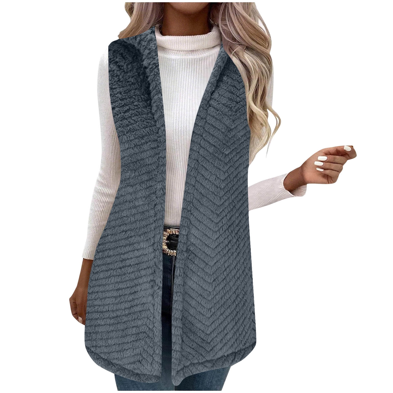 Busydd Women Fleece Vest Solid Color Hooded Warm Winter Vest for Women ...