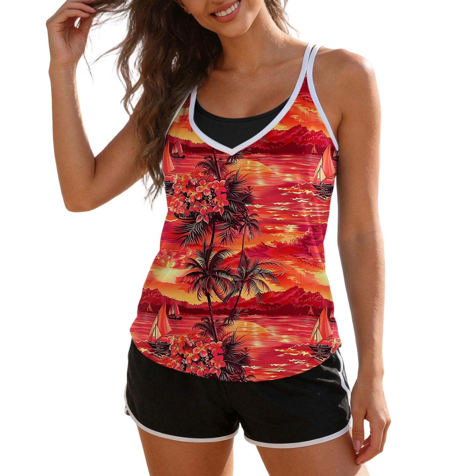 Busydd Women Swimsuits Bras Tank Tops and Boyshorts 3 Piece Tankinis ...