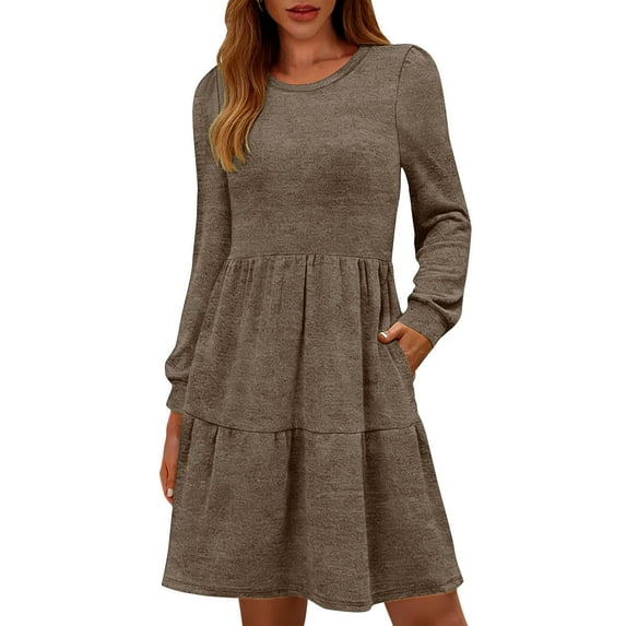 Busydd Women's Casual Dresses Fashion Solid Color T Shirt Dress Round ...