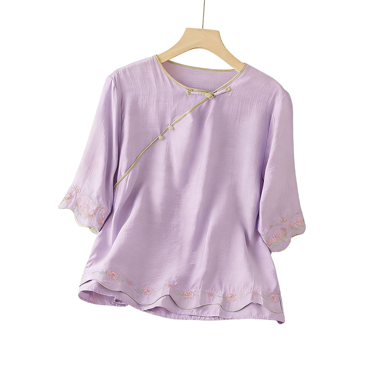 Busydd Women's Tops Fashion Solid Color Embroidery Womens Spring Tops ...