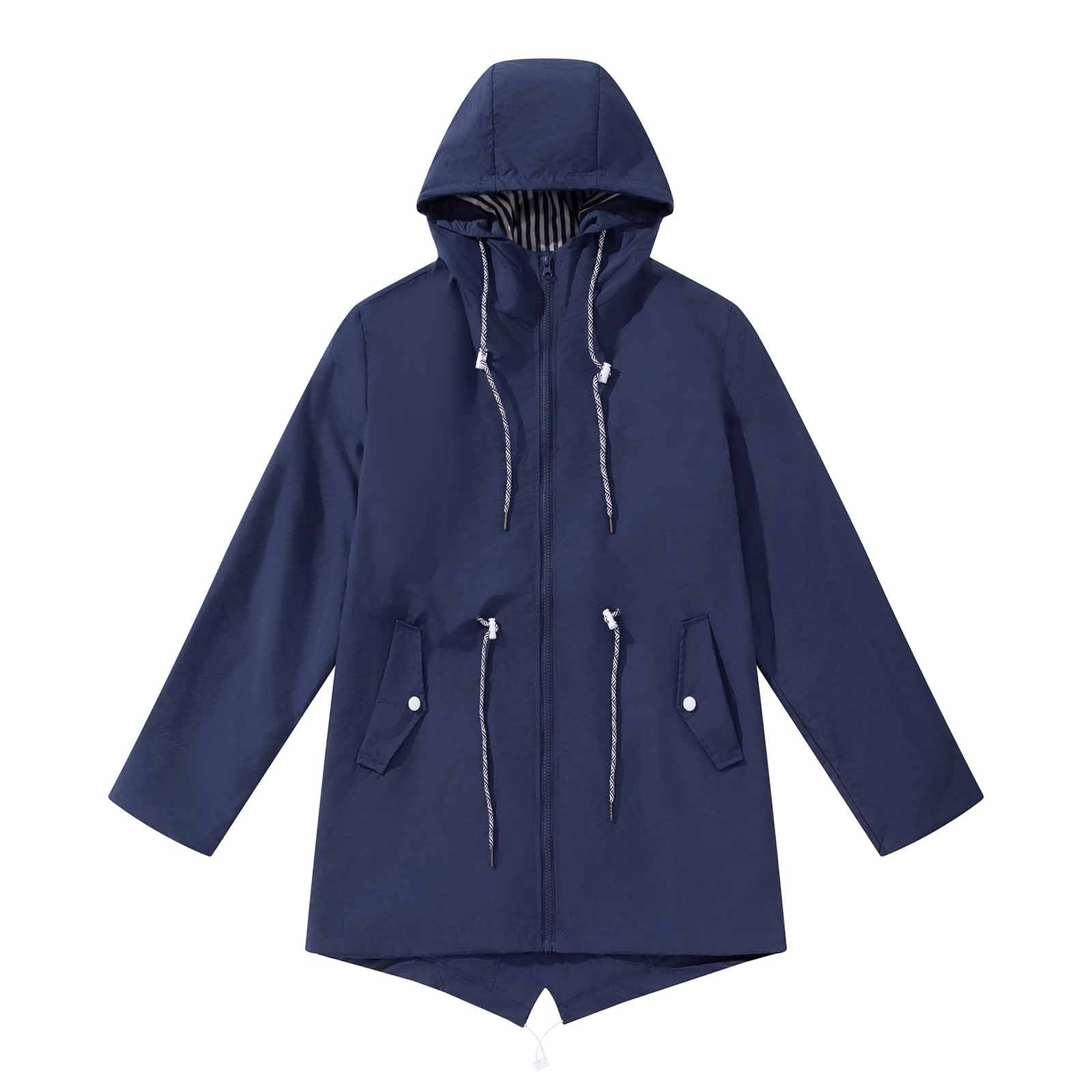 Busydd Women's Trench Coats Solid Color Zipper Rain Coats Outdoor ...