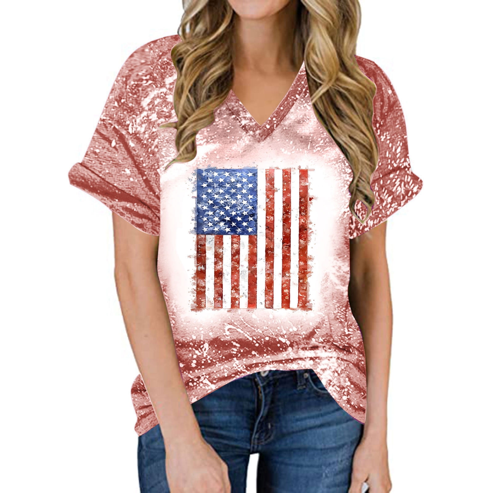 Busydd Womens 4th of July Tops American Flag T Shirt Tie Dye Gradient ...