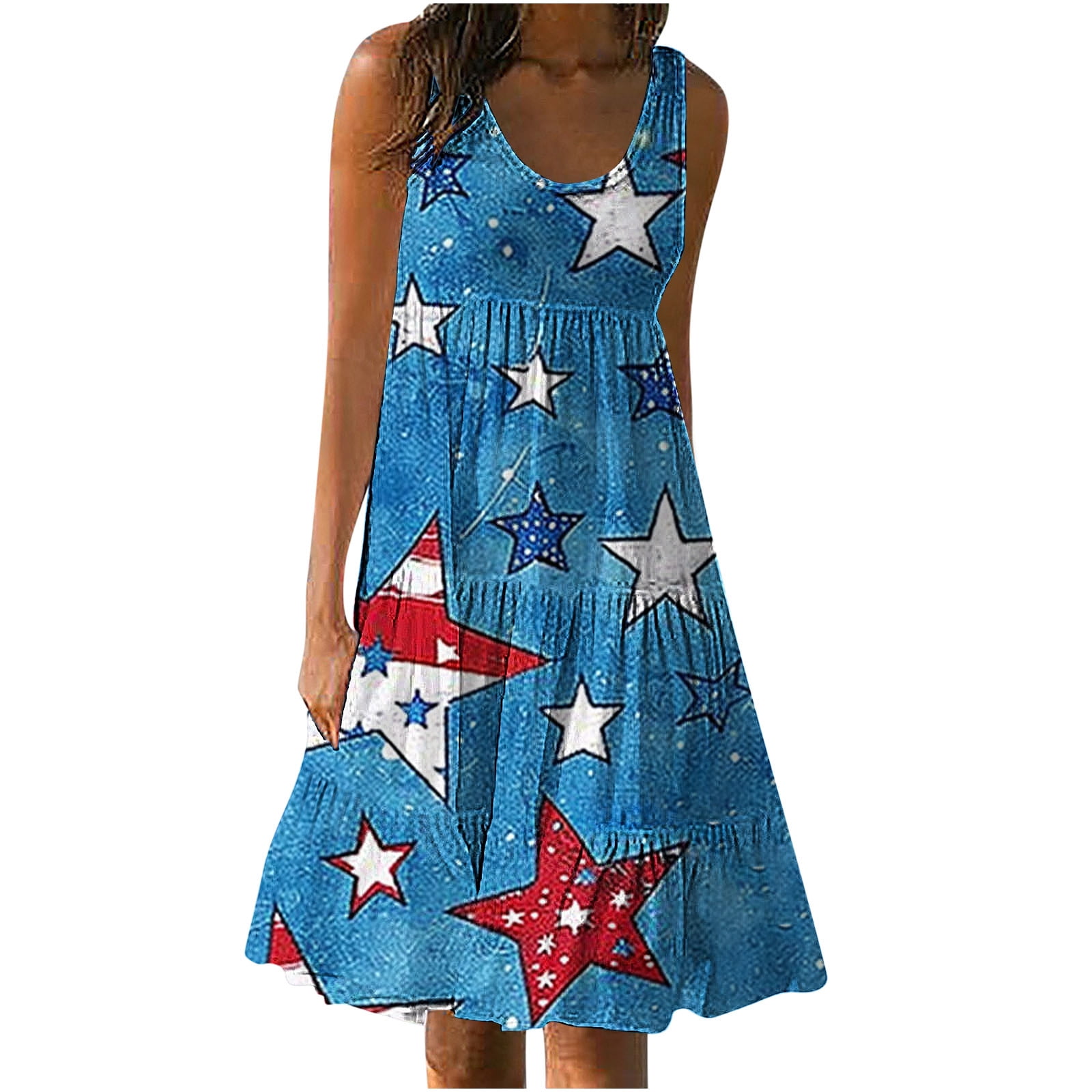 Busydd Womens Dresses 4th of July Patriotic Midi Dresses USA Stars ...