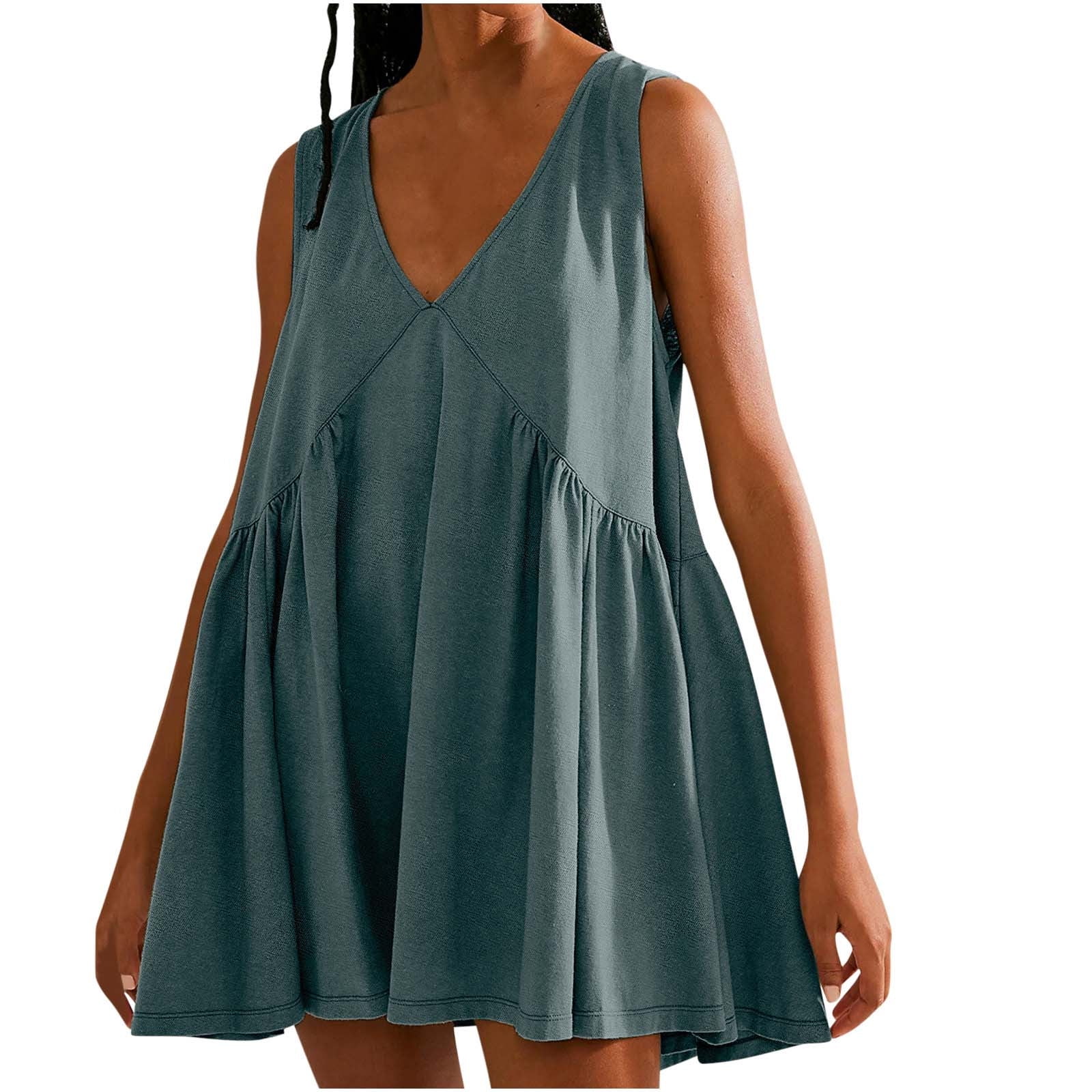 Busydd Womens Dresses Casual Solid Color Summer Dress Deep V Neck ...