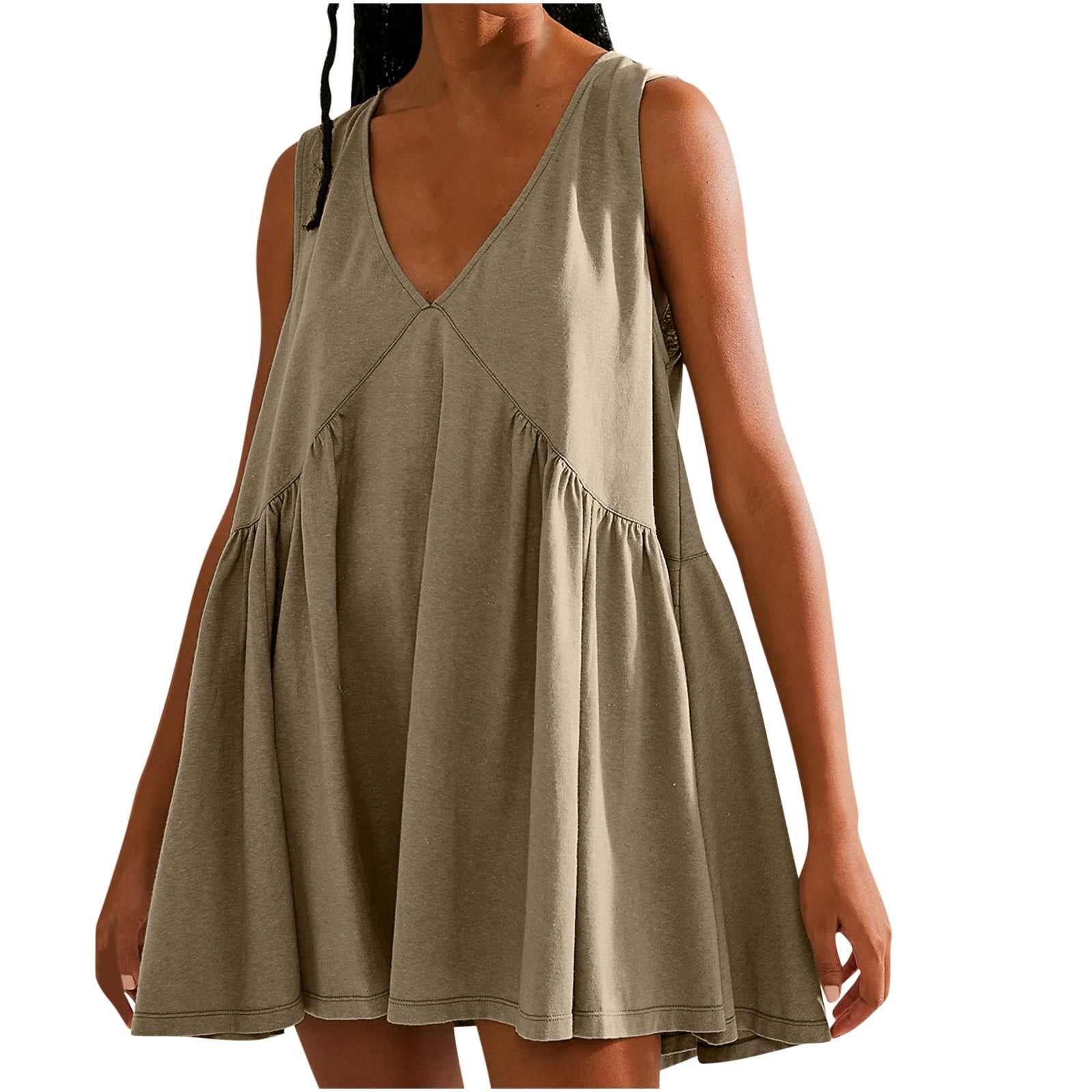 Busydd Womens Dresses Casual Solid Color Summer Dress Deep V Neck ...