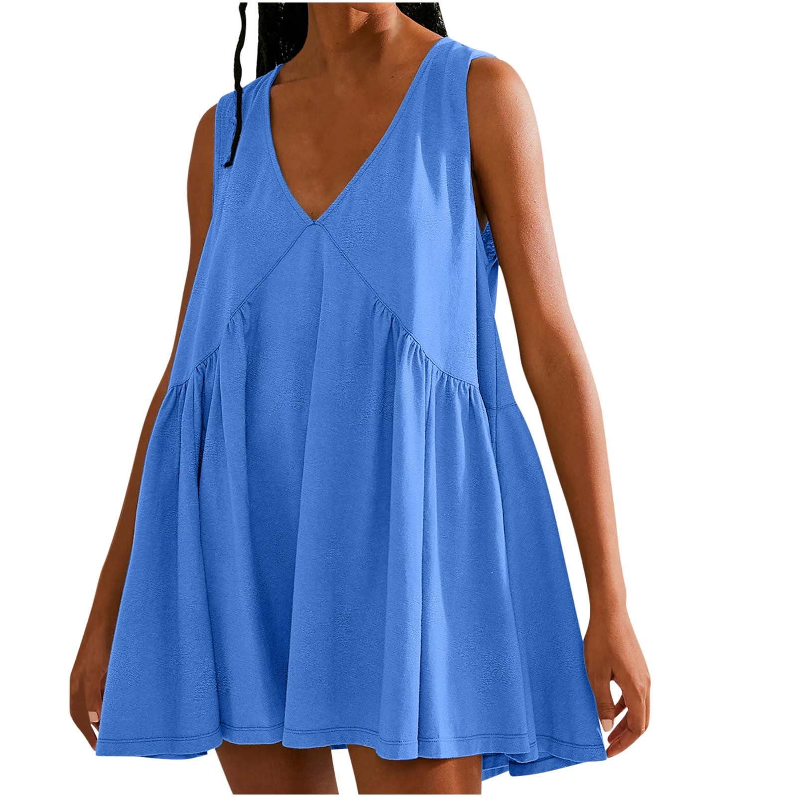 Busydd Womens Dresses Casual Solid Color Summer Dress Deep V Neck ...