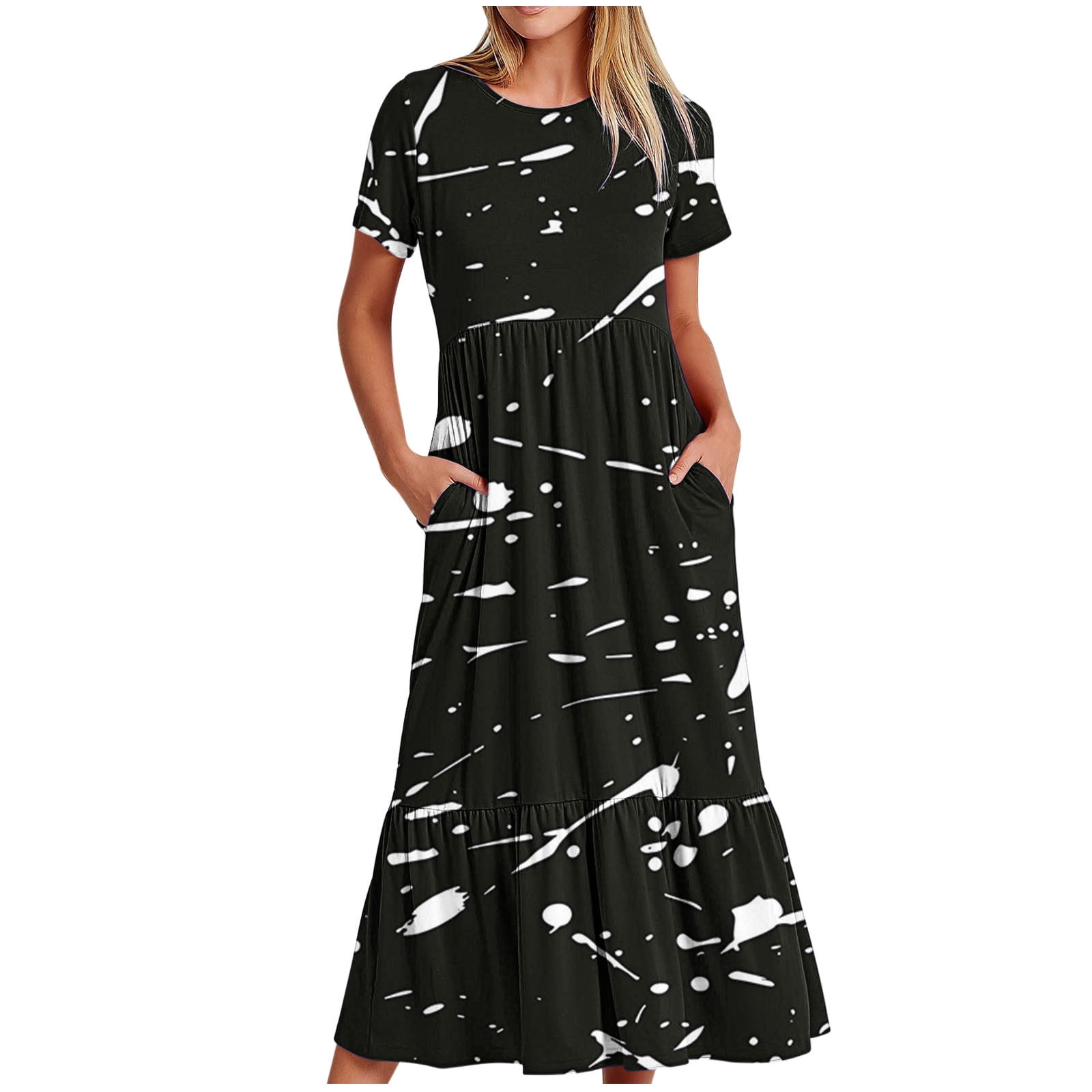 Busydd Womens Dresses Fashion Floral Print Summer Dress Round Neck ...