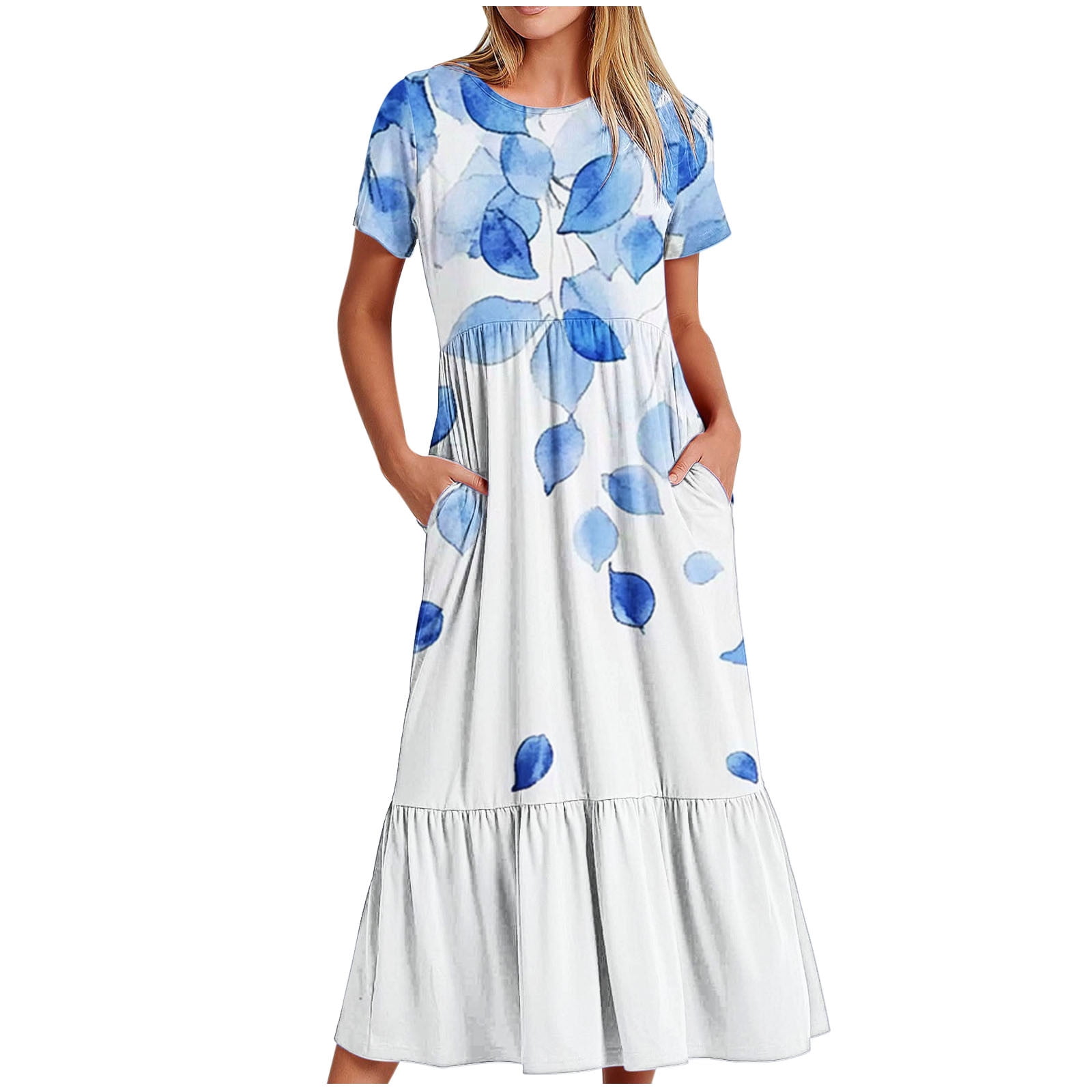 Busydd Womens Dresses Fashion Floral Print Summer Dress Round Neck ...
