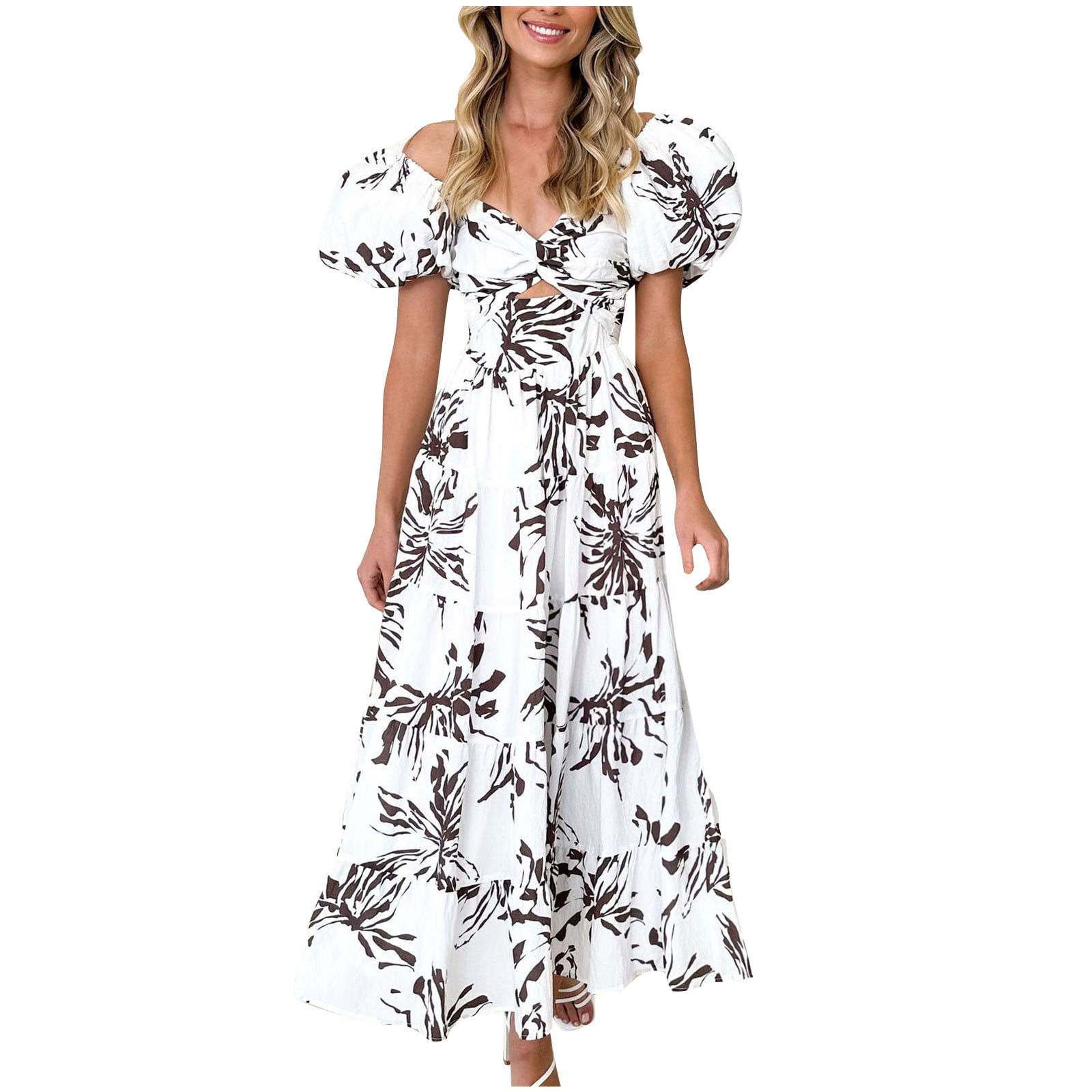 Busydd Womens Dresses Slip Shoulder Floral Print Maxi Dress Strapless ...