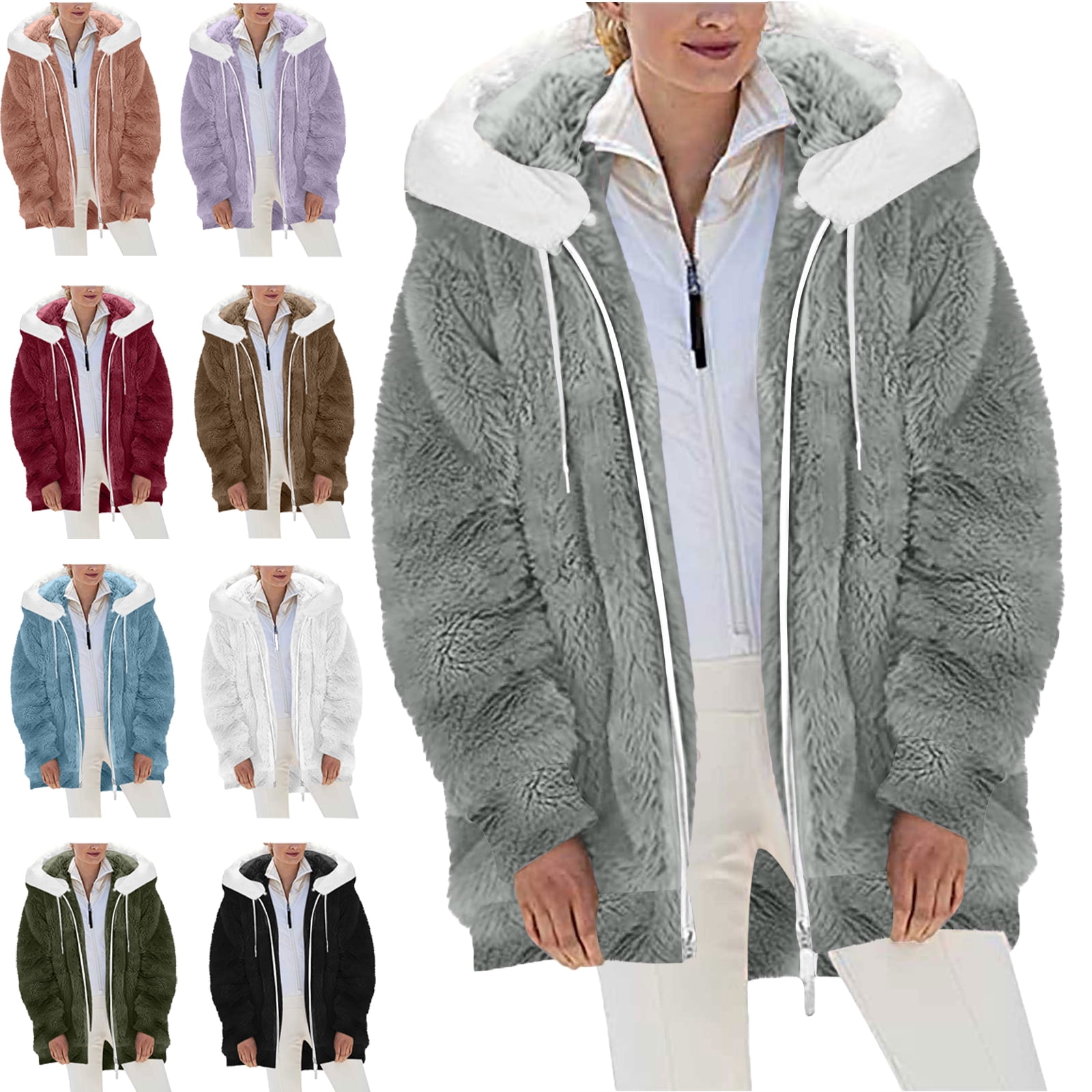 Busydd Womens Fleece Jacket Solid Color Long Sleeve Womens Winter Coat ...