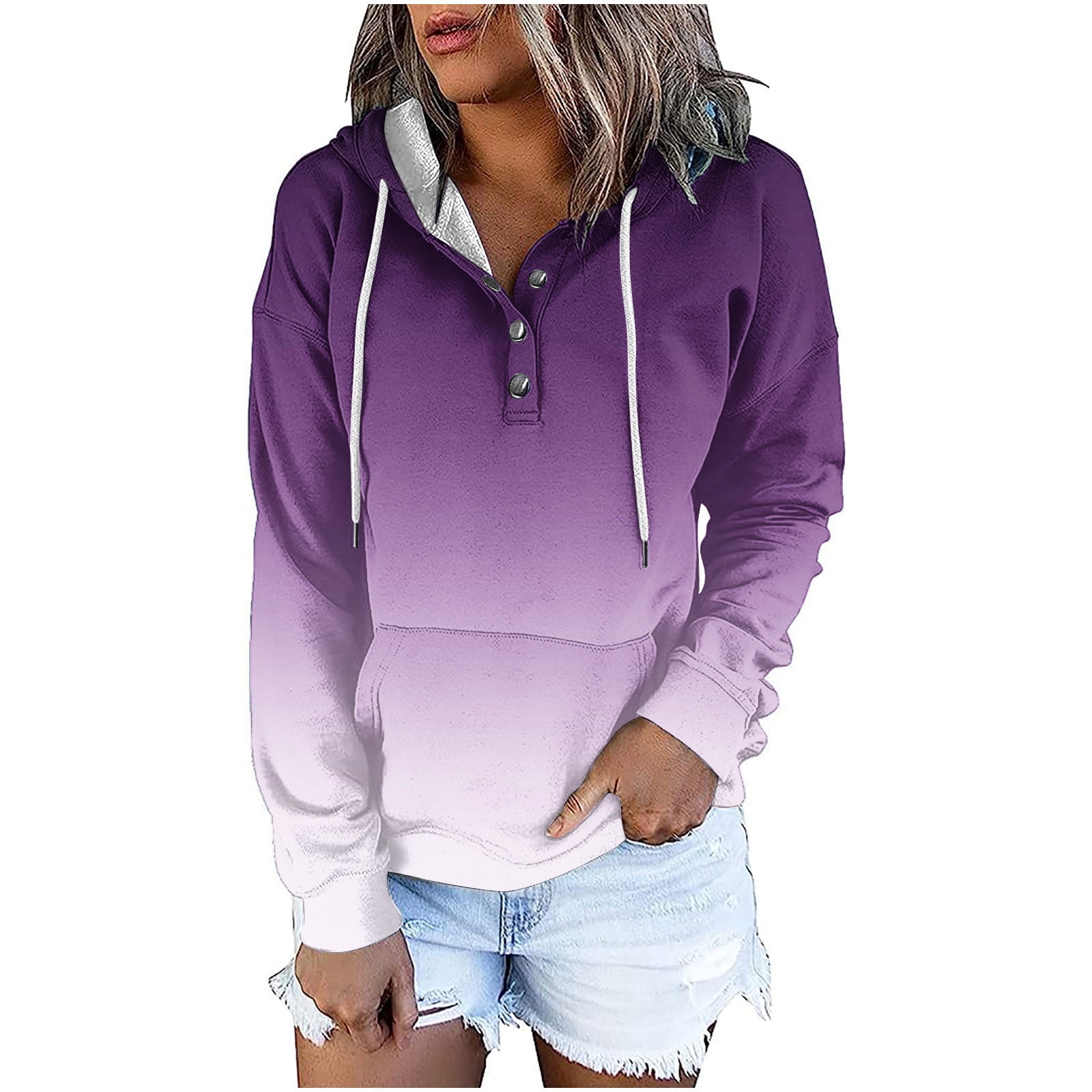 Busydd Womens Hoodie Fashion Gradient Hoodies Casual Long Sleeve Fleece ...