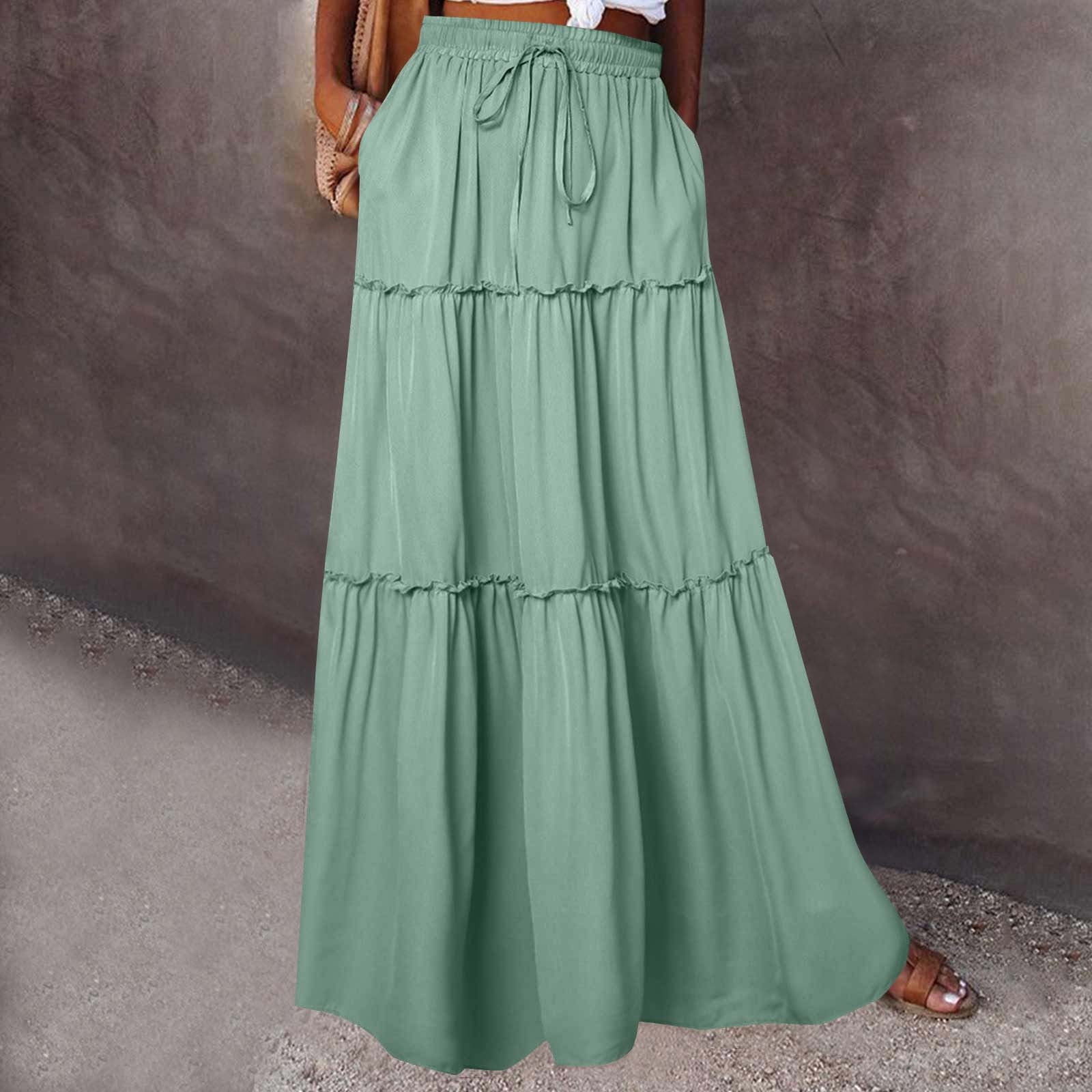 Busydd Womens Maxi Skirt Casual Solid Color Skirts for Women Trendy ...