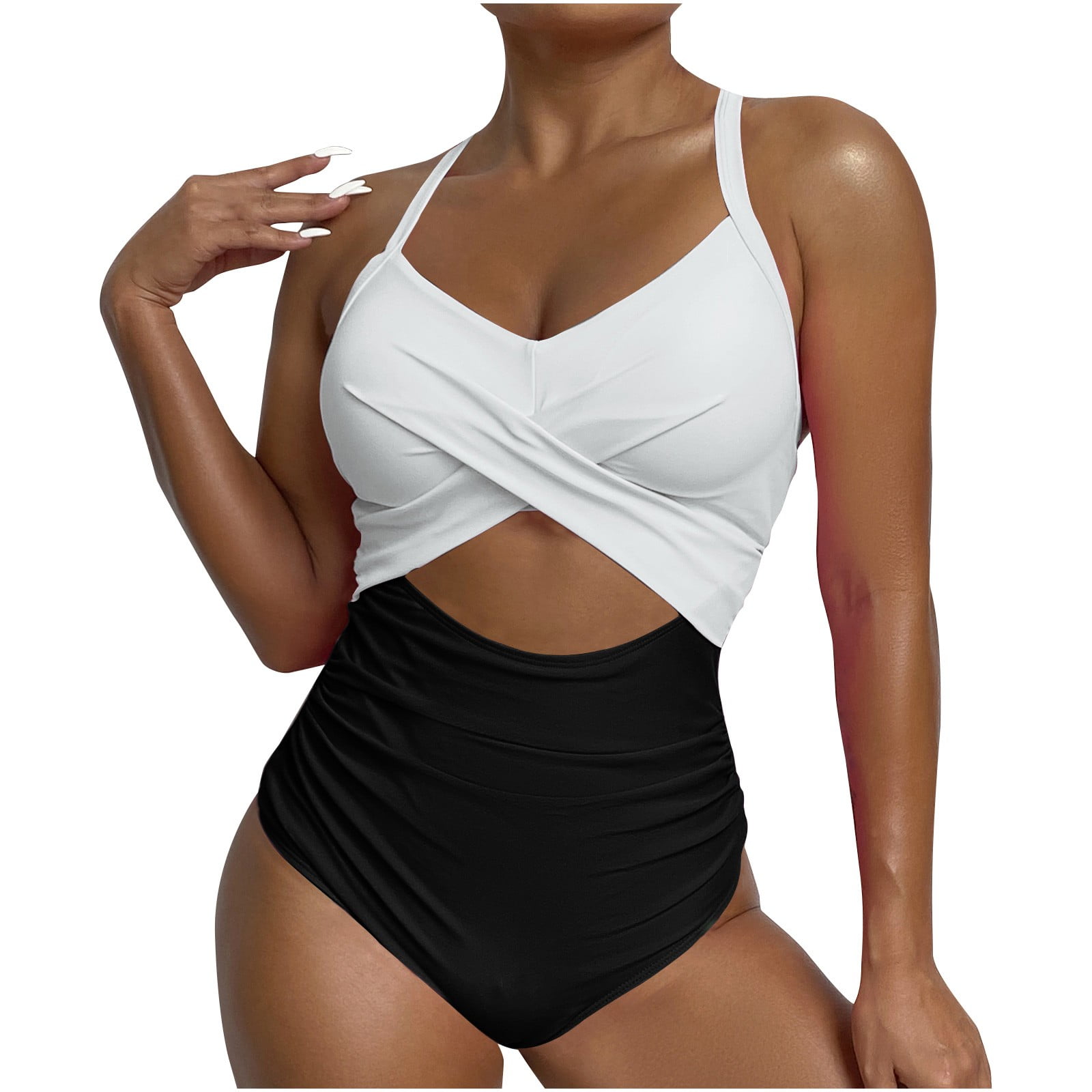 Busydd Womens One Piece Swimsuits 2024 Crisscross Ruched Halter String