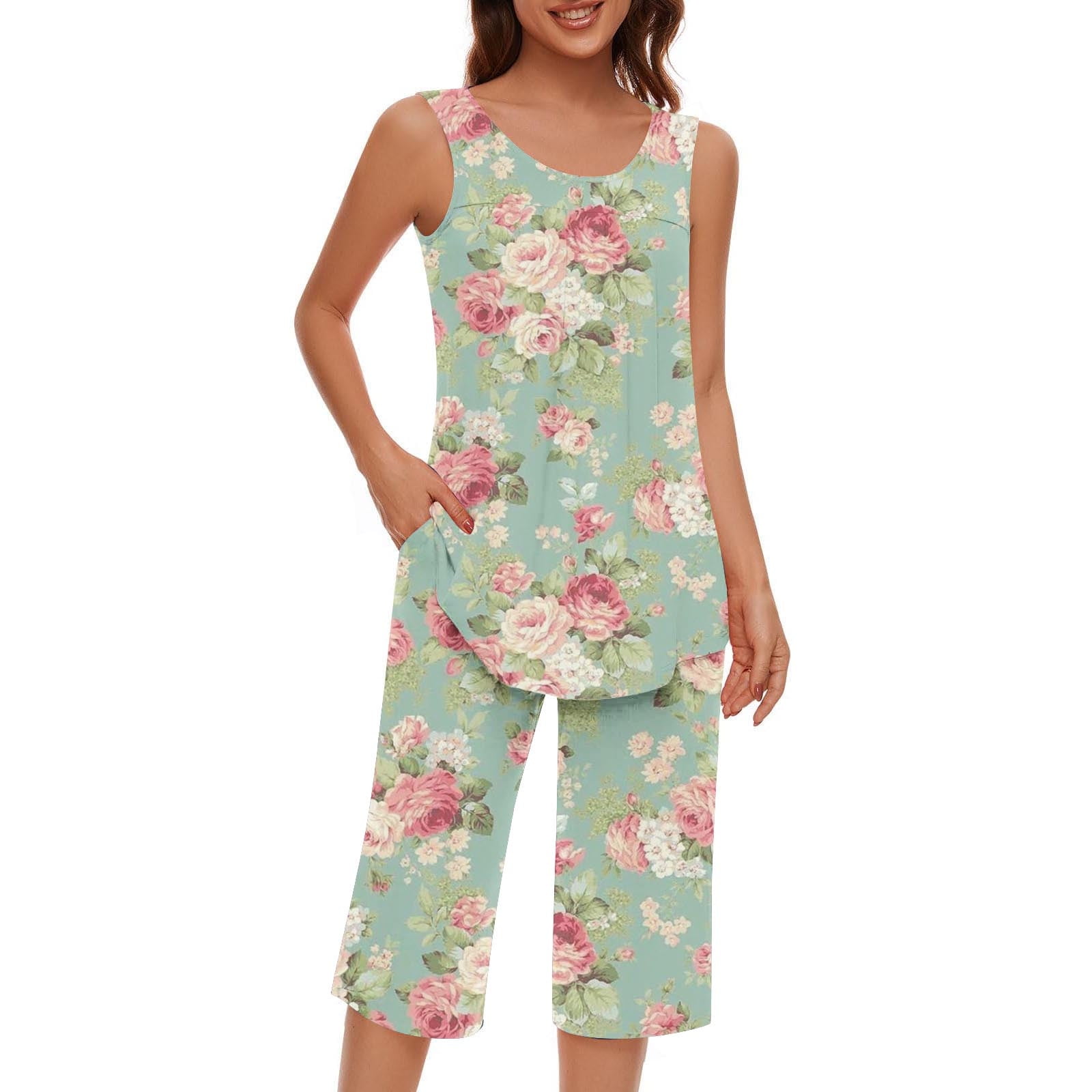 Busydd Womens Pajama Sets Fahion Boho Floral Pjs Sets for Women 2 Piece ...