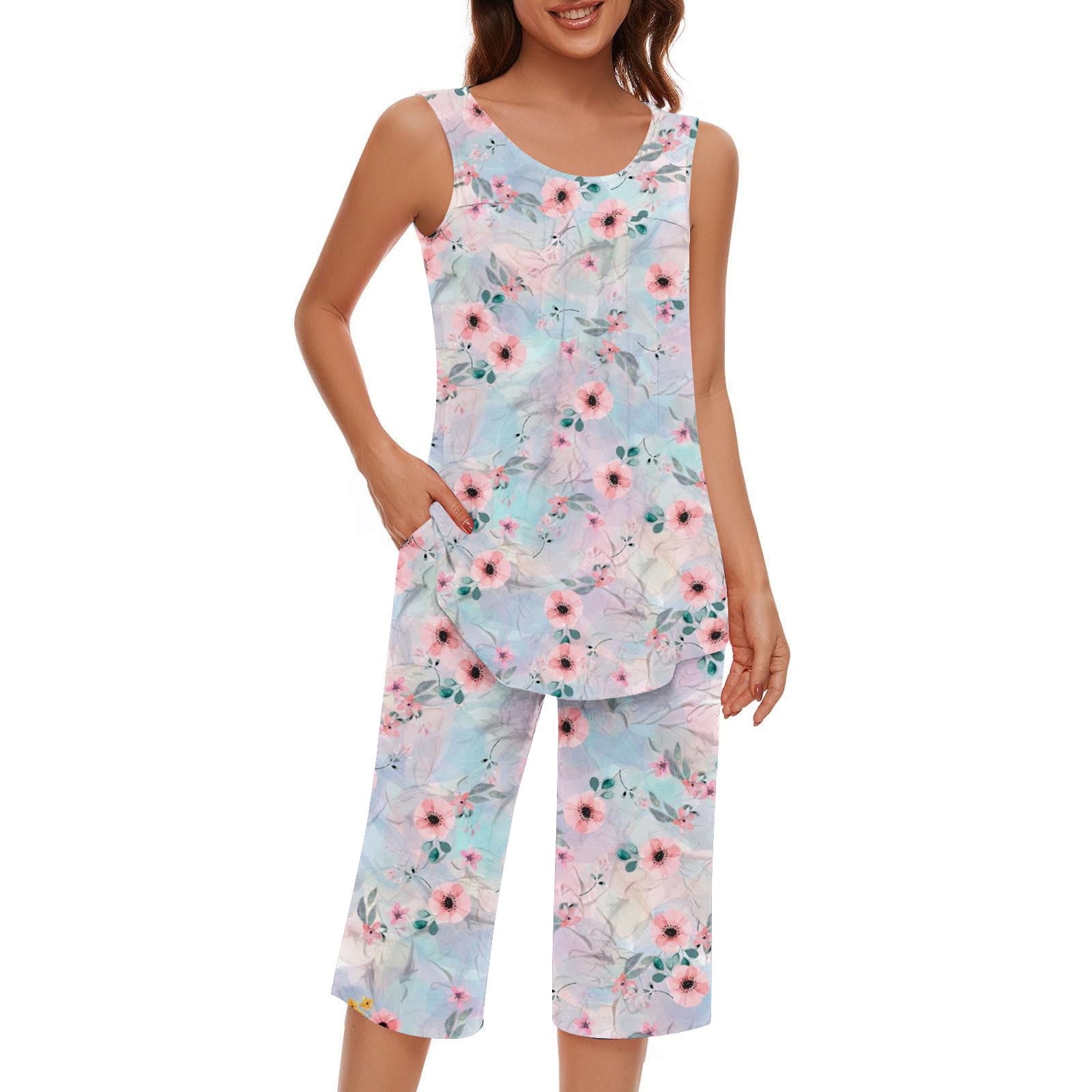 Busydd Womens Pajama Sets Fahion Boho Floral Pjs Sets for Women 2 Piece ...