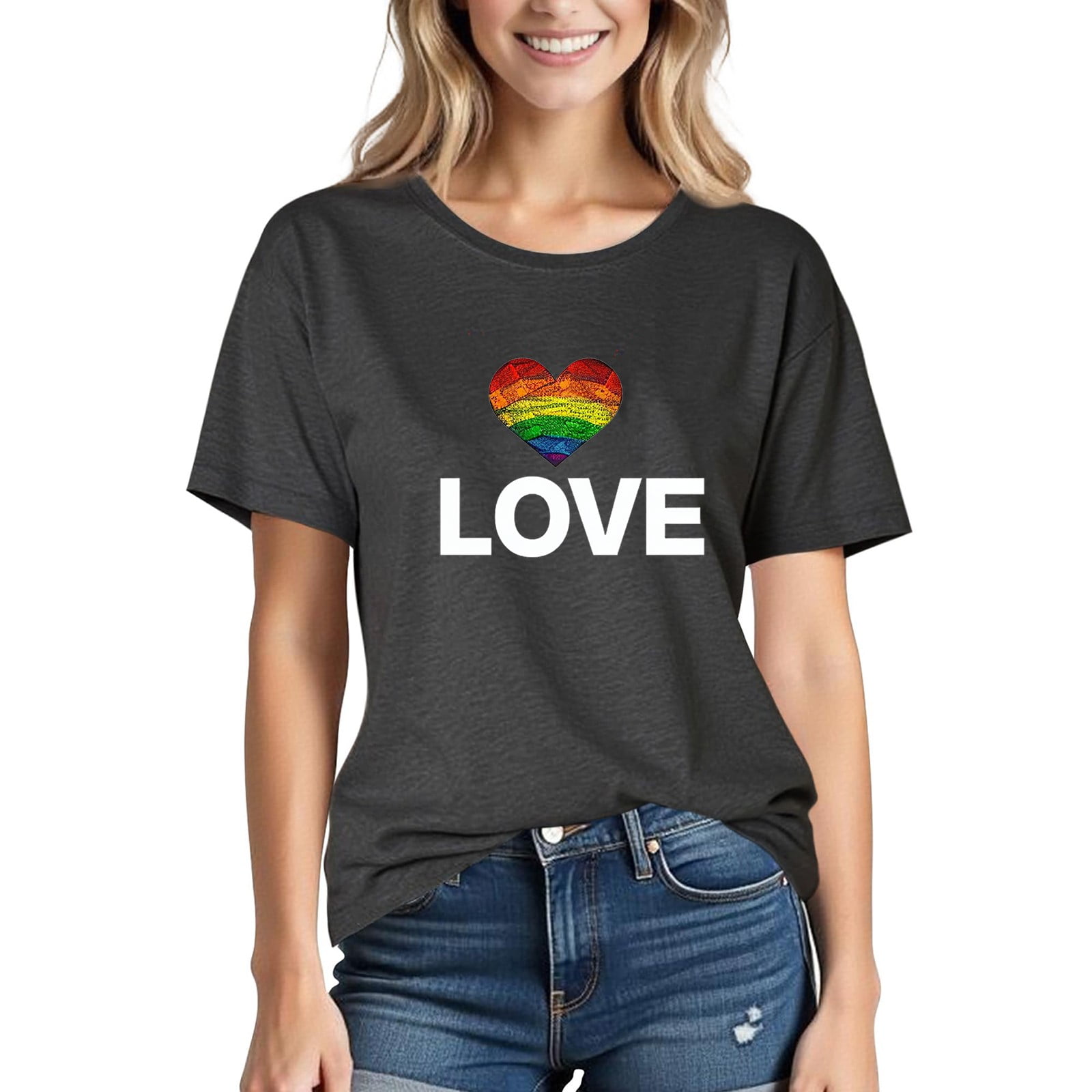 Busydd Womens Pride Shirt Fashion Love Heart Graphic Tees Casual Comfy ...